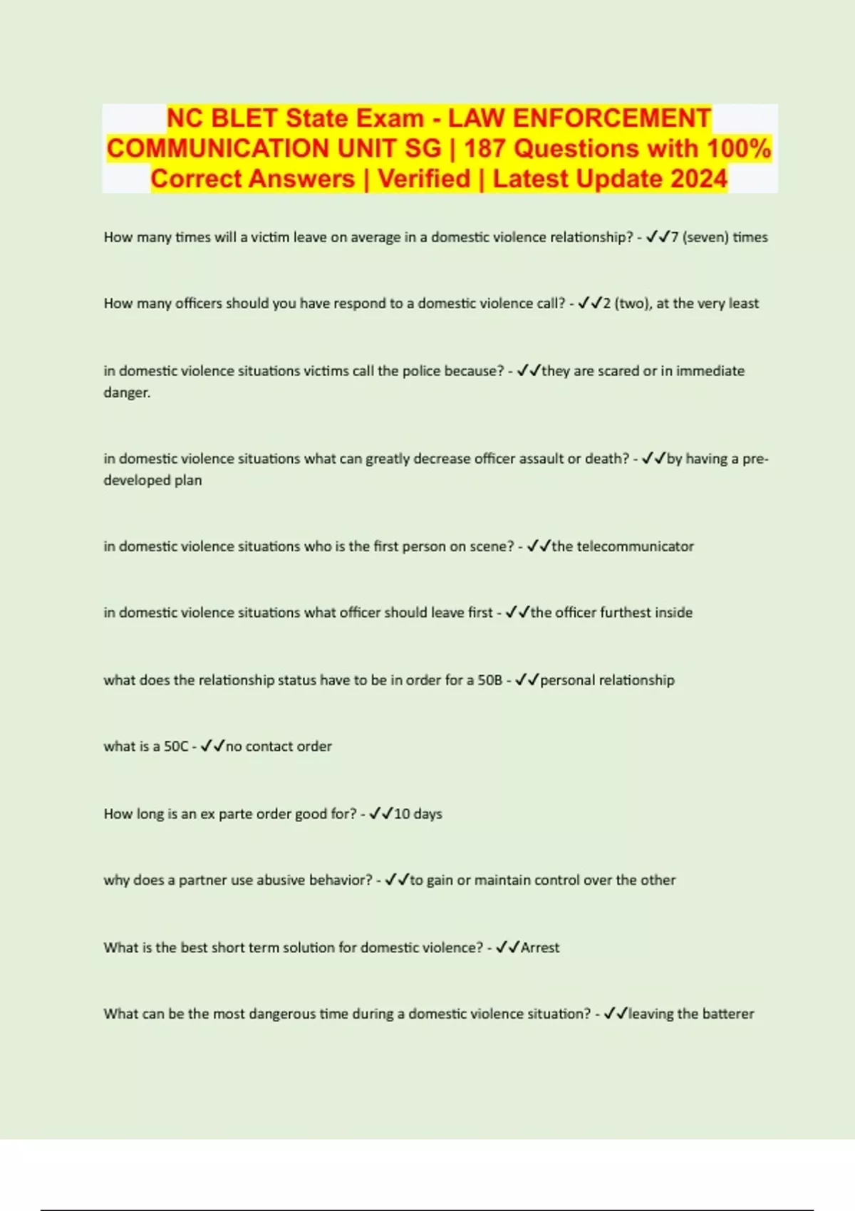 NC BLET State Exam - LAW ENFORCEMENT COMMUNICATION UNIT SG | 187 ...