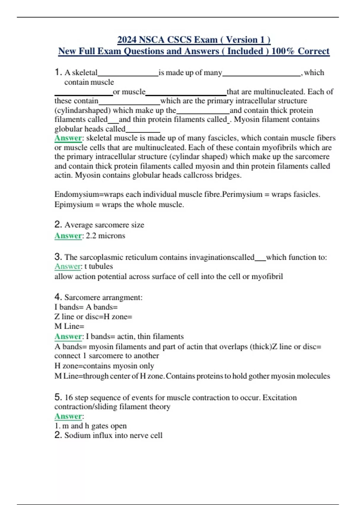 2024 NSCA CSCS Exam ( Version 1 ) New Full Exam Questions and Answers ( Included ) 100% Correct ...