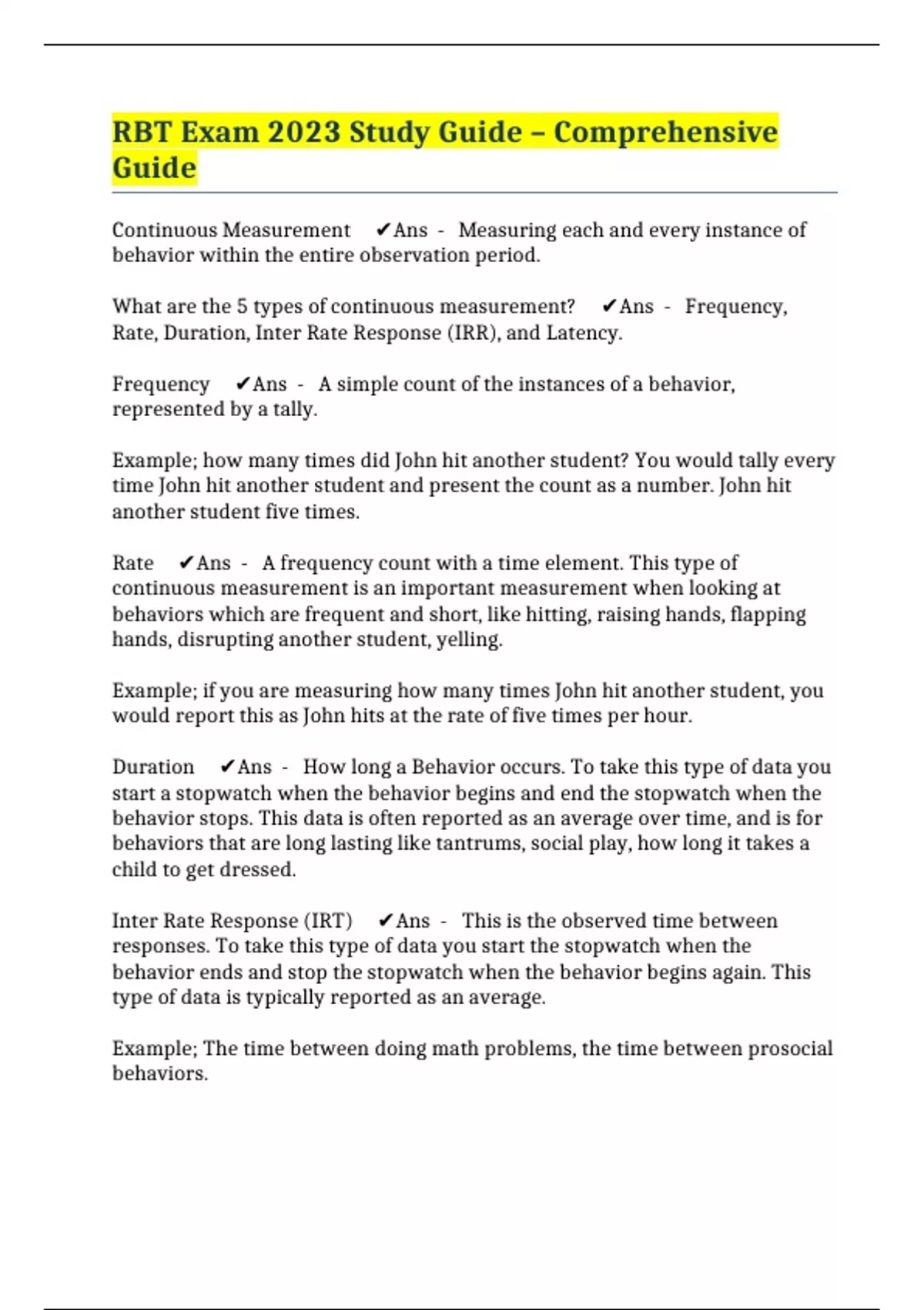 RBT Exam 2023 Study Guide – Comprehensive Guide - Stuvia US