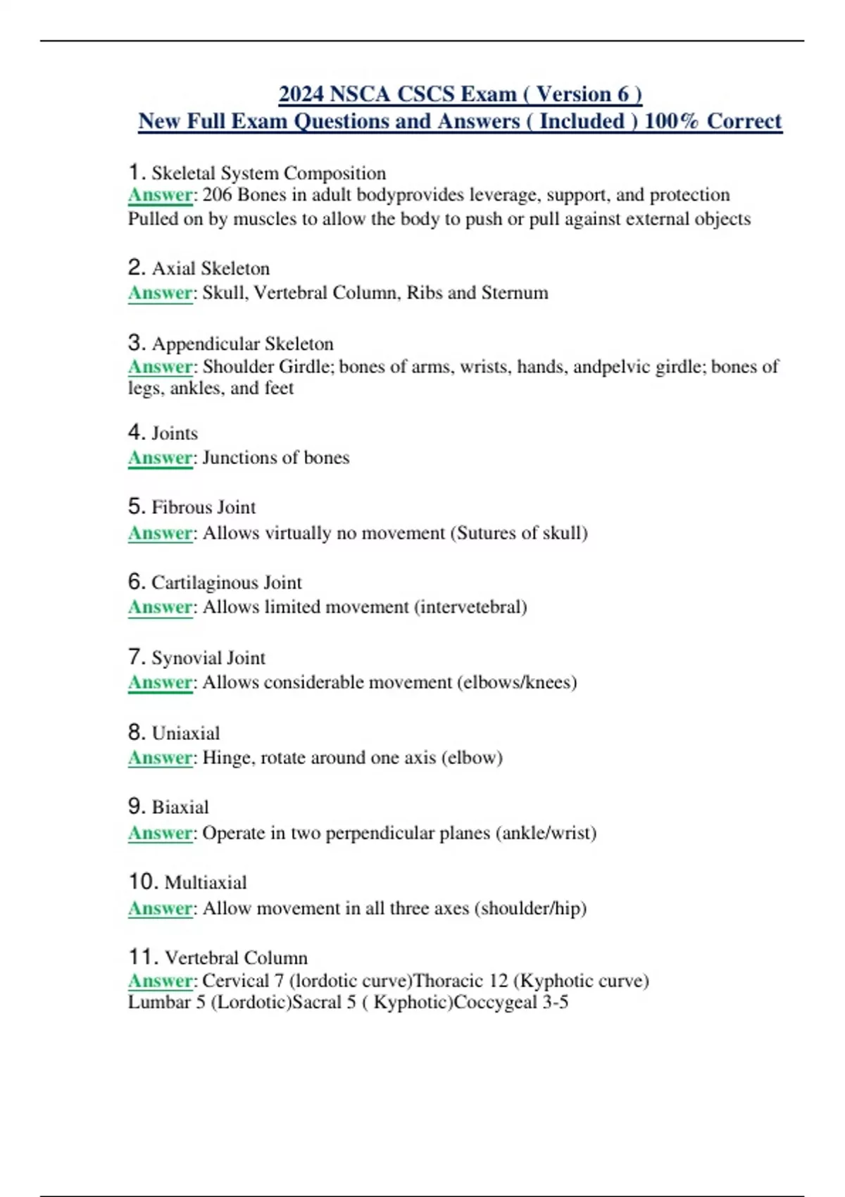 2024 NSCA CSCS Exam ( Version 6 ) New Full Exam Questions and Answers ( Included ) 100% Correct ...