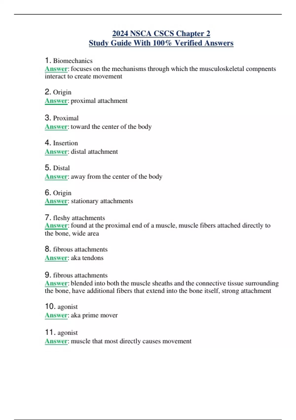 2024 NSCA CSCS Chapter 2 Study Guide With 100% Verified Answers - NSCA ...