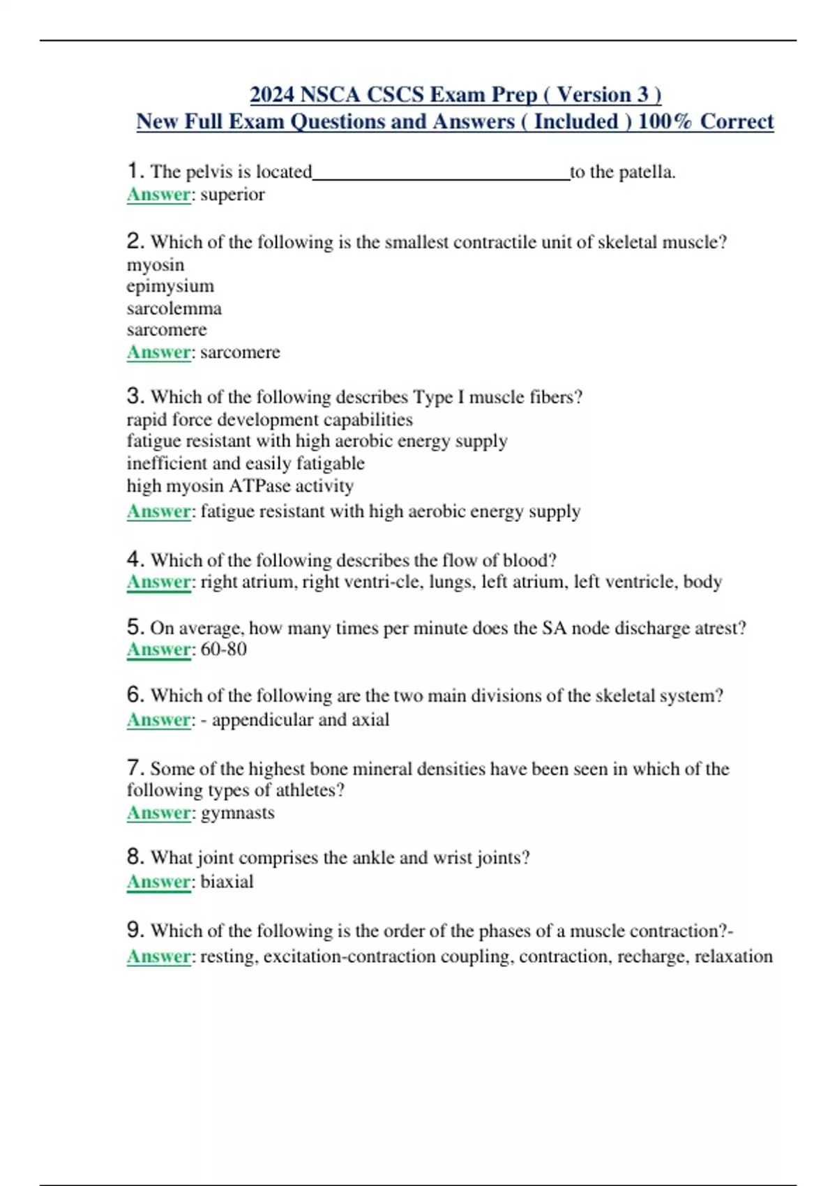 2024 NSCA CSCS Exam Prep ( Version 3 ) New Full Exam Questions and ...