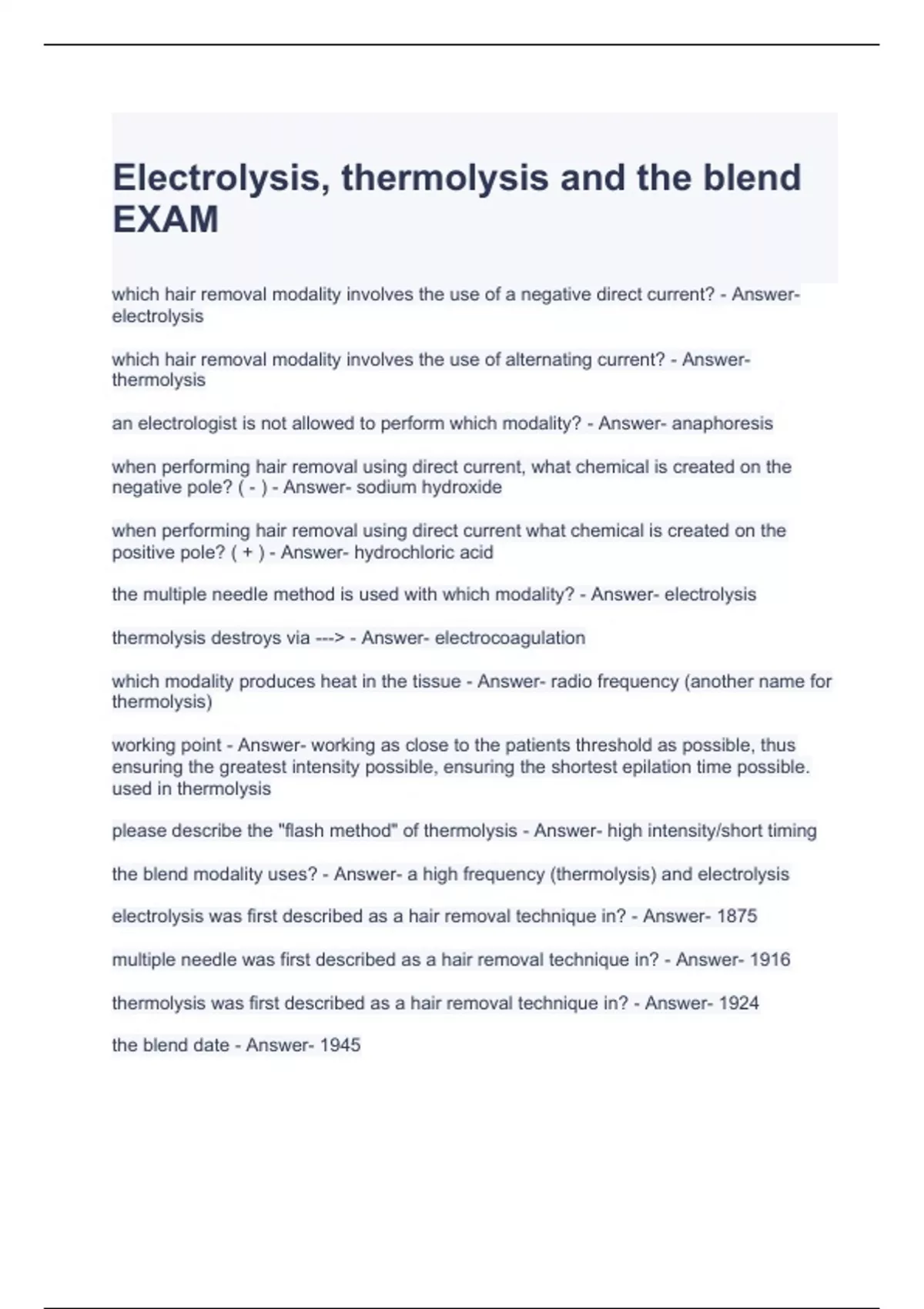 Electrolysis, thermolysis and the blend EXAM Questions and Answers ...