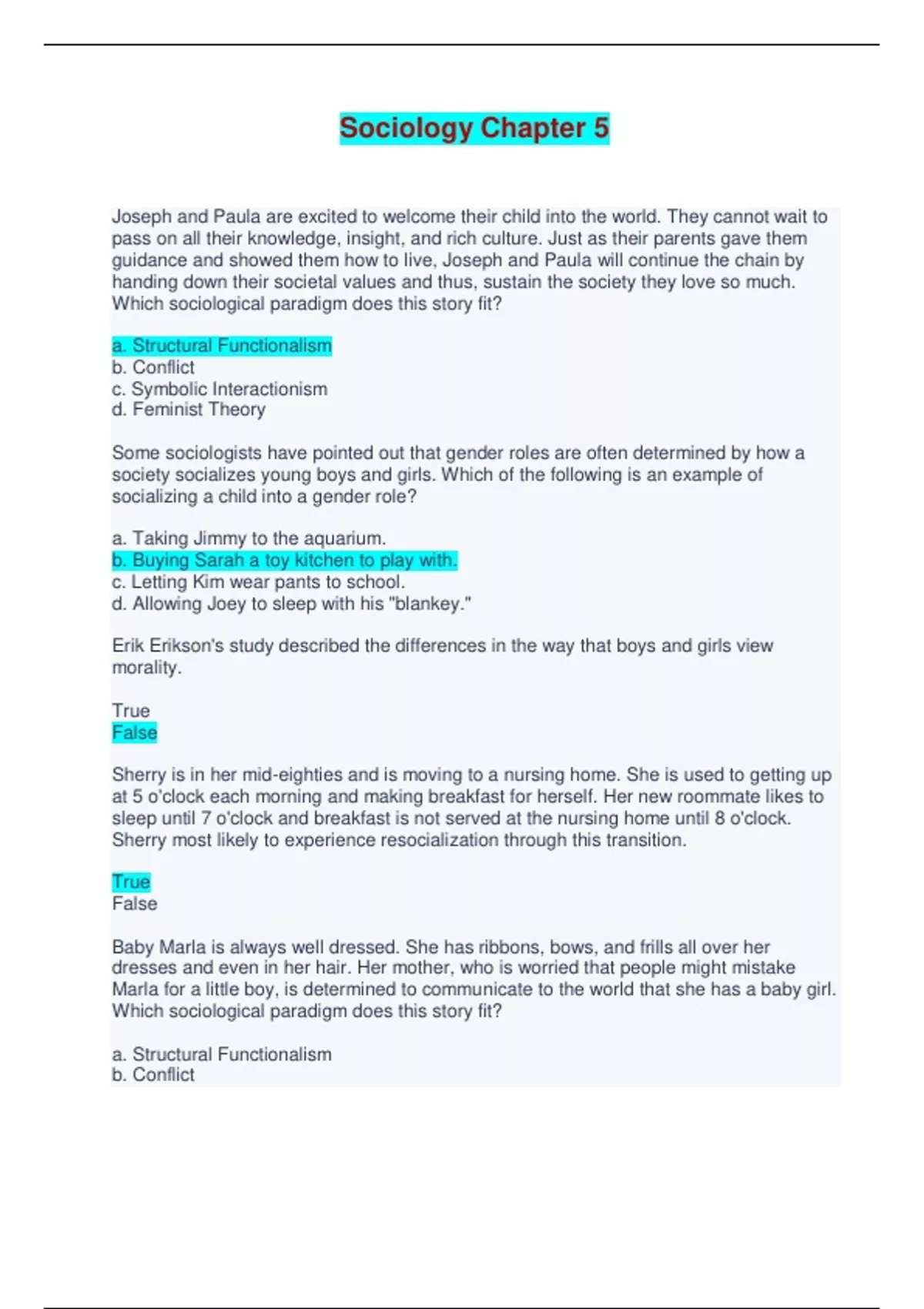 Sociology Chapter 5 - Questions and Answers - Sociology - Stuvia US