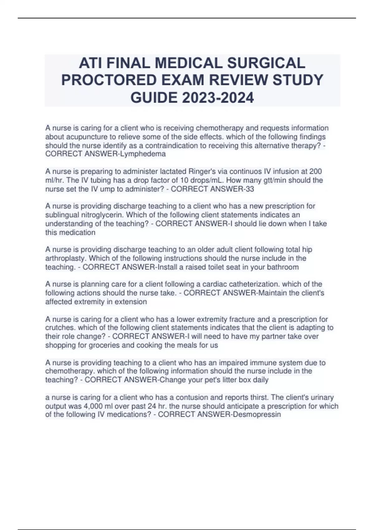ATI FINAL MEDICAL SURGICAL PROCTORED EXAM REVIEW STUDY GUIDE - ATI ...