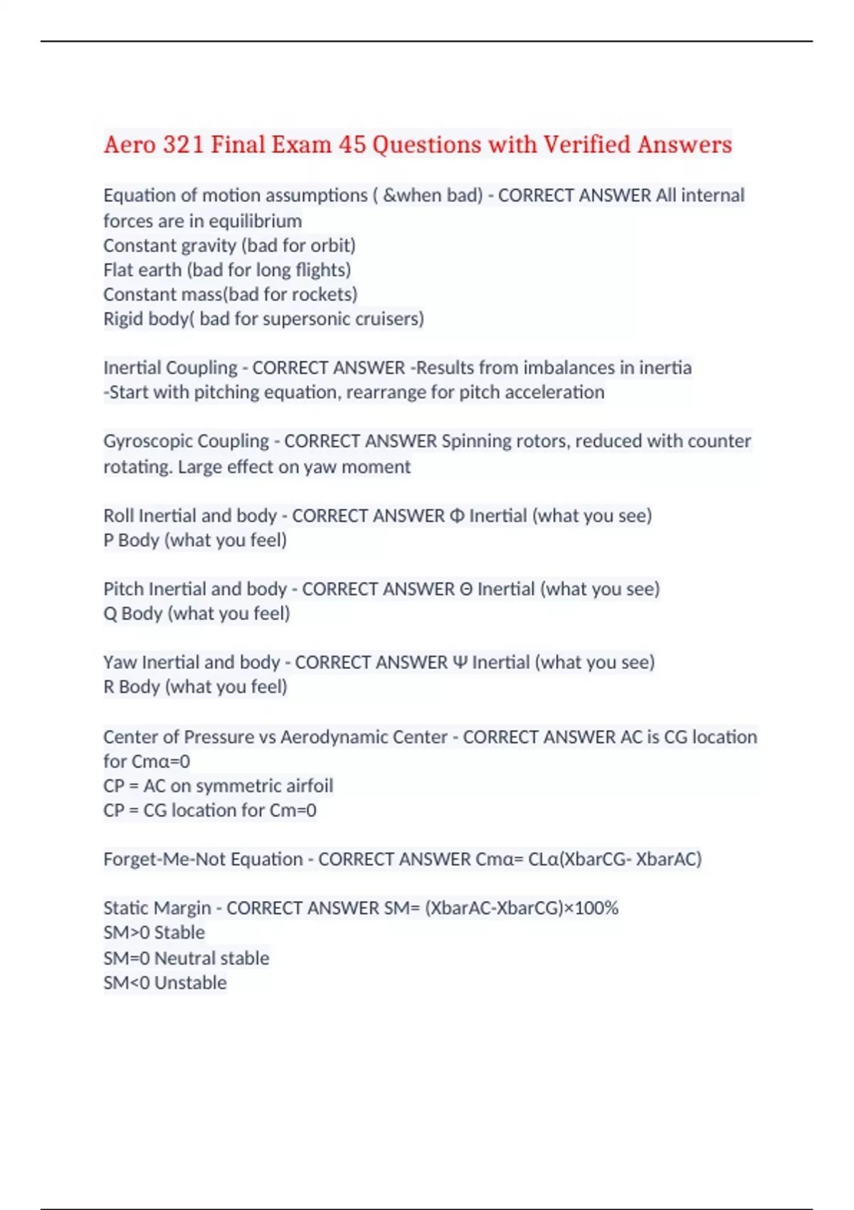 Aero 321 Final Exam 45 Questions with Verified Answers,100% CORRECT ...