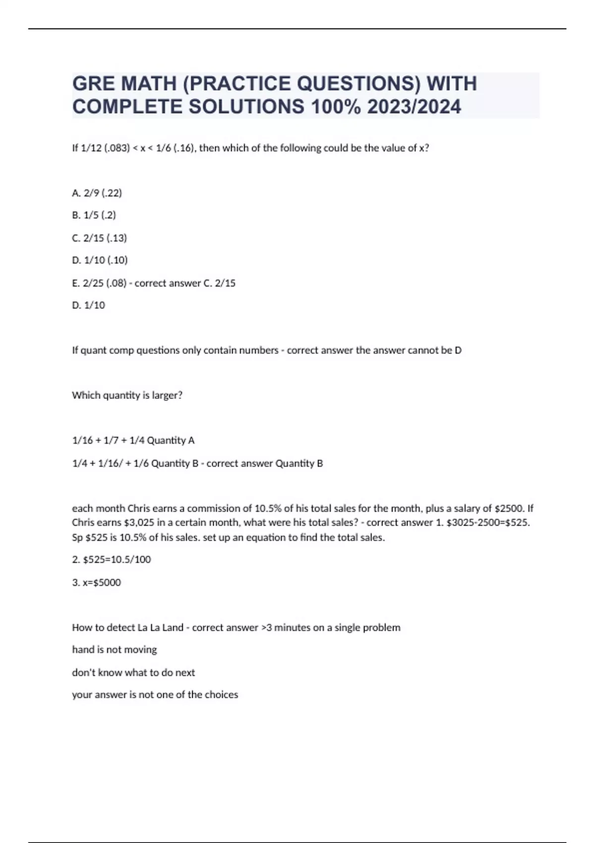 GRE MATH (PRACTICE QUESTIONS) WITH COMPLETE SOLUTIONS 100% 2023/2024 - GRE Prep Course - Stuvia US
