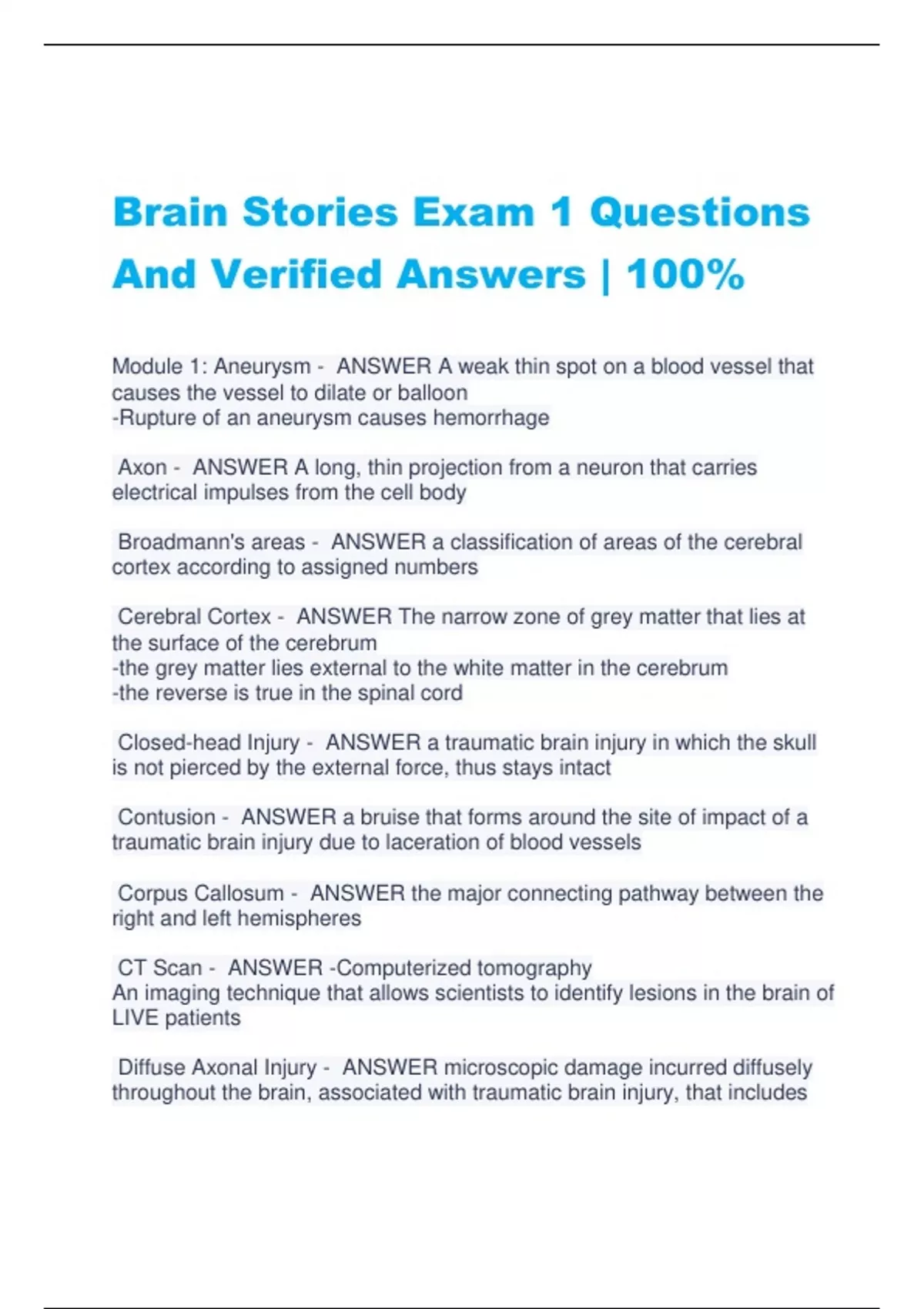 bundle for Brain Story MODs Exam 1 Questions With Answers |Latest ...