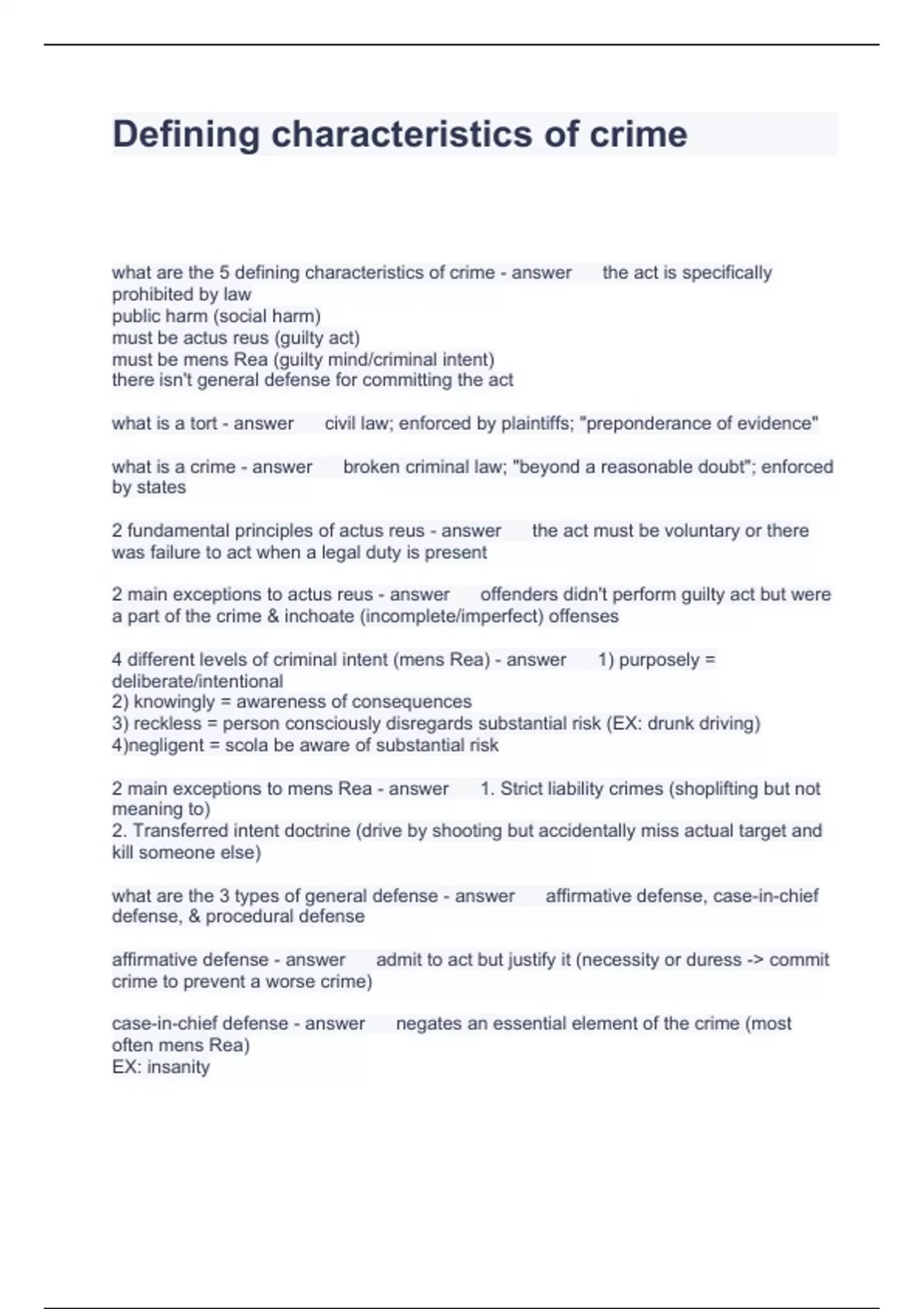 Defining characteristics of crime Questions and Answers 2023 - CRME ...