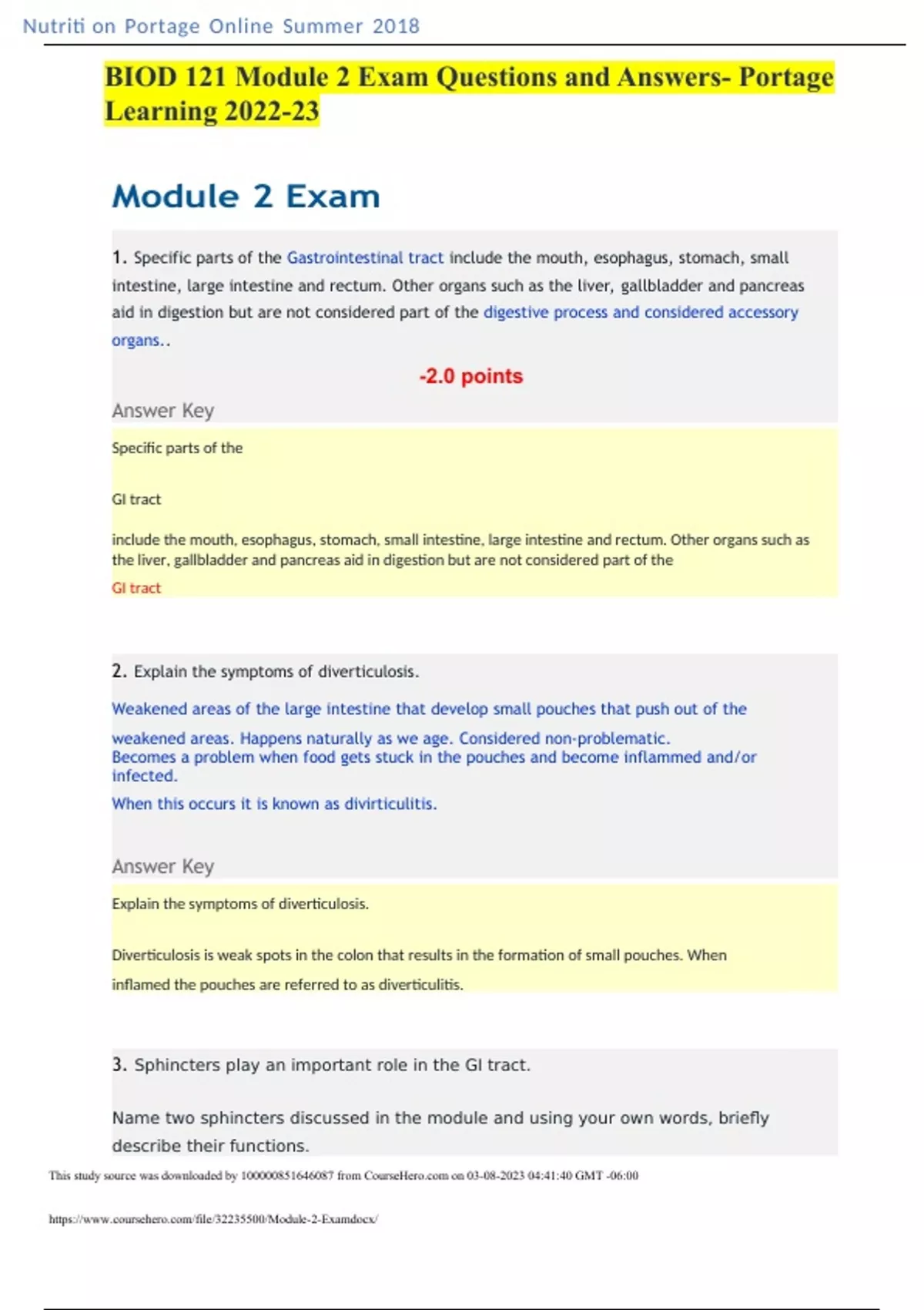 BIOD 121 Module 2 Exam Questions and Answers- Portage Learning 2022-23 ...