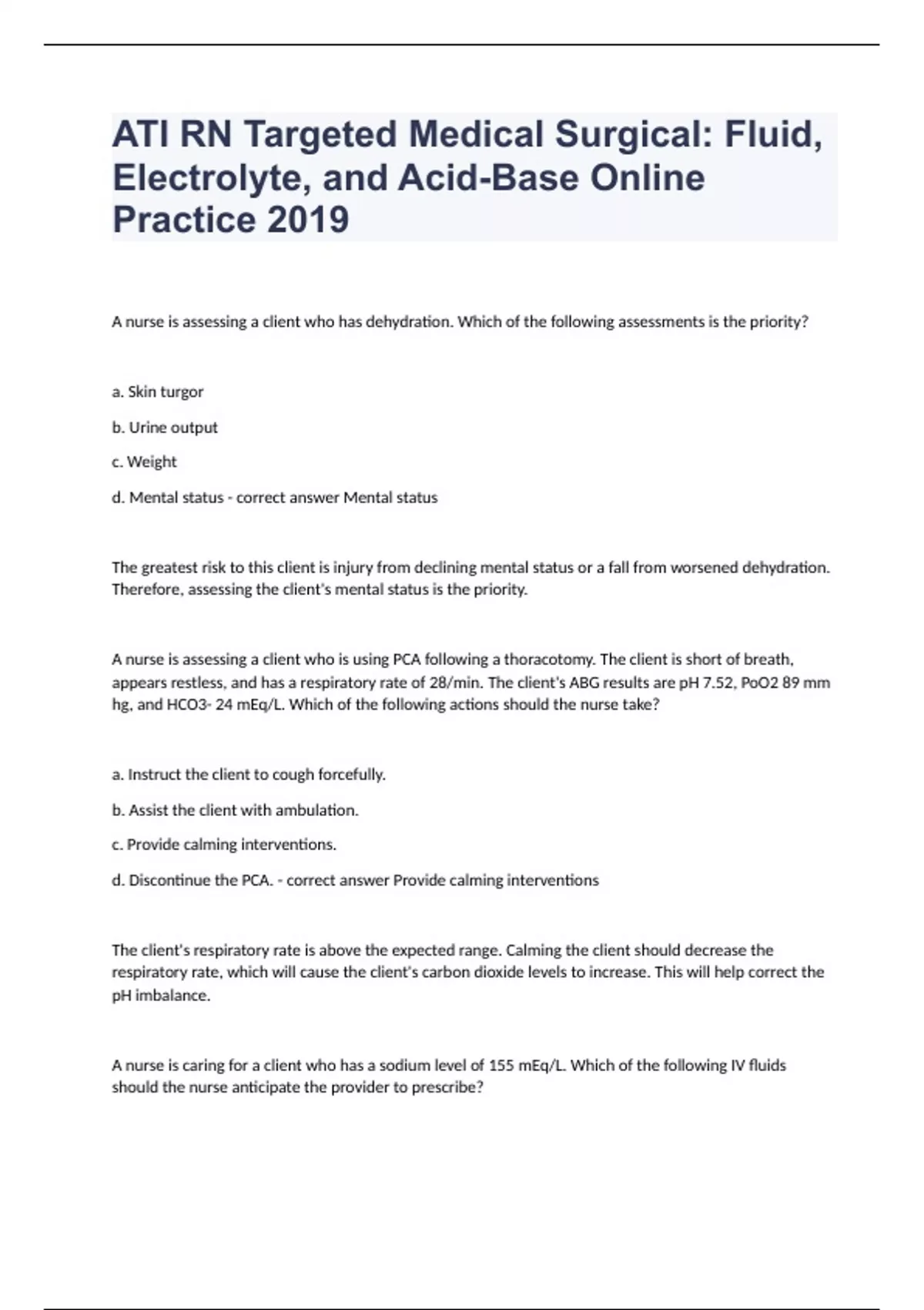 ATI RN Targeted Medical Surgical Fluid, Electrolyte, and Acid-Base ...