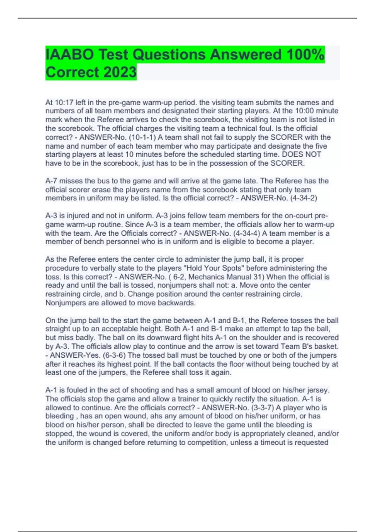 IAABO Test Questions Answered 100% Correct 2023 - IAABO - Stuvia US