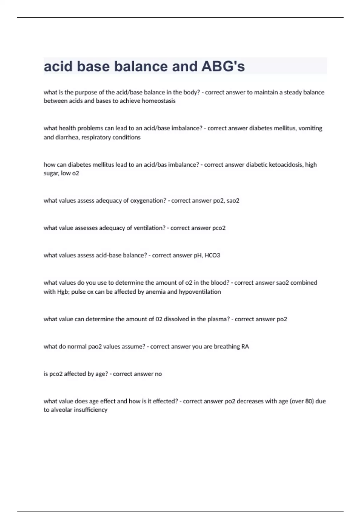 acid base balance and ABG's fully solved rated A+ already passed ...