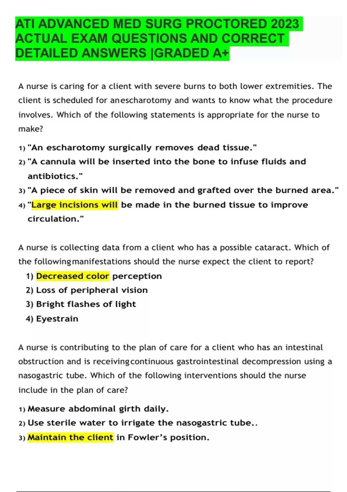 ATI ADVANCED MED SURG PROCTORED 2023 ACTUAL EXAM QUESTIONS AND CORRECT ...