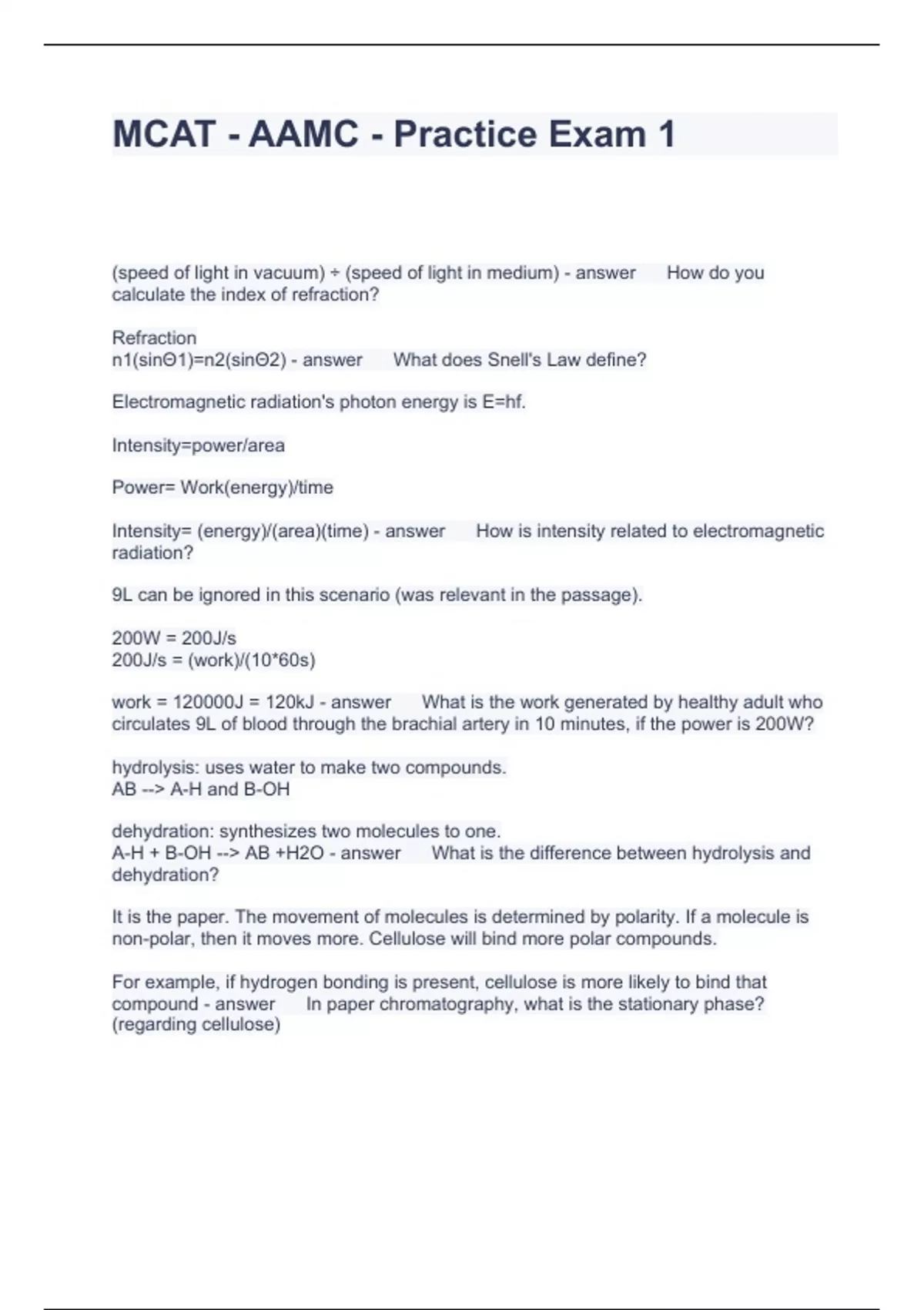 MCAT - AAMC - Practice Exam 1 Questions with correct Answers 2023 ...