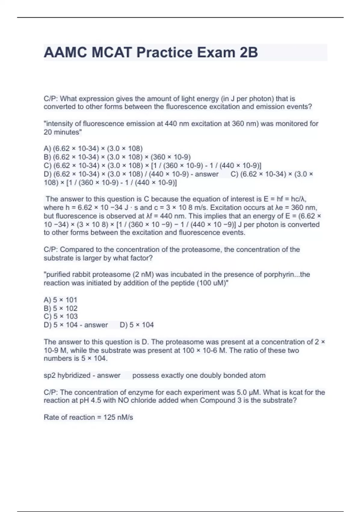 AAMC MCAT Practice Exam 2B Questions and Answers 100% correct - AAMC ...