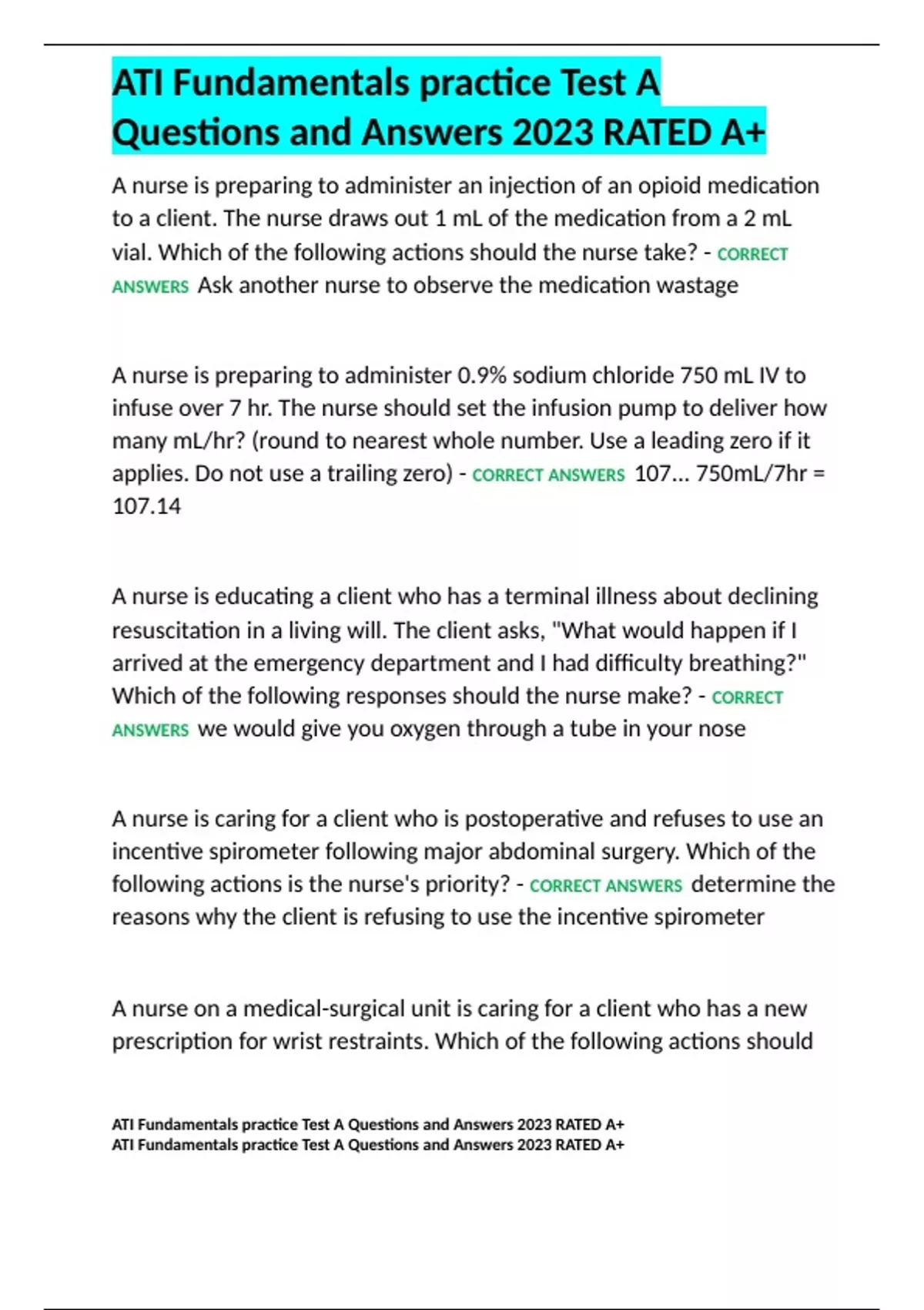 ATI Fundamentals practice Test A Questions and Answers 2023 RATED A+ ...
