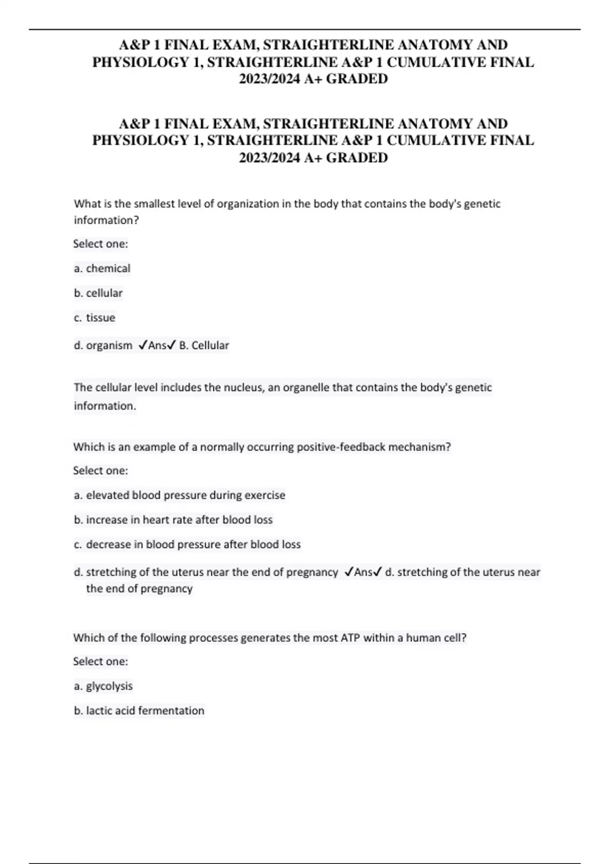 A&P 1 FINAL EXAM, STRAIGHTERLINE ANATOMY AND PHYSIOLOGY 1 ...