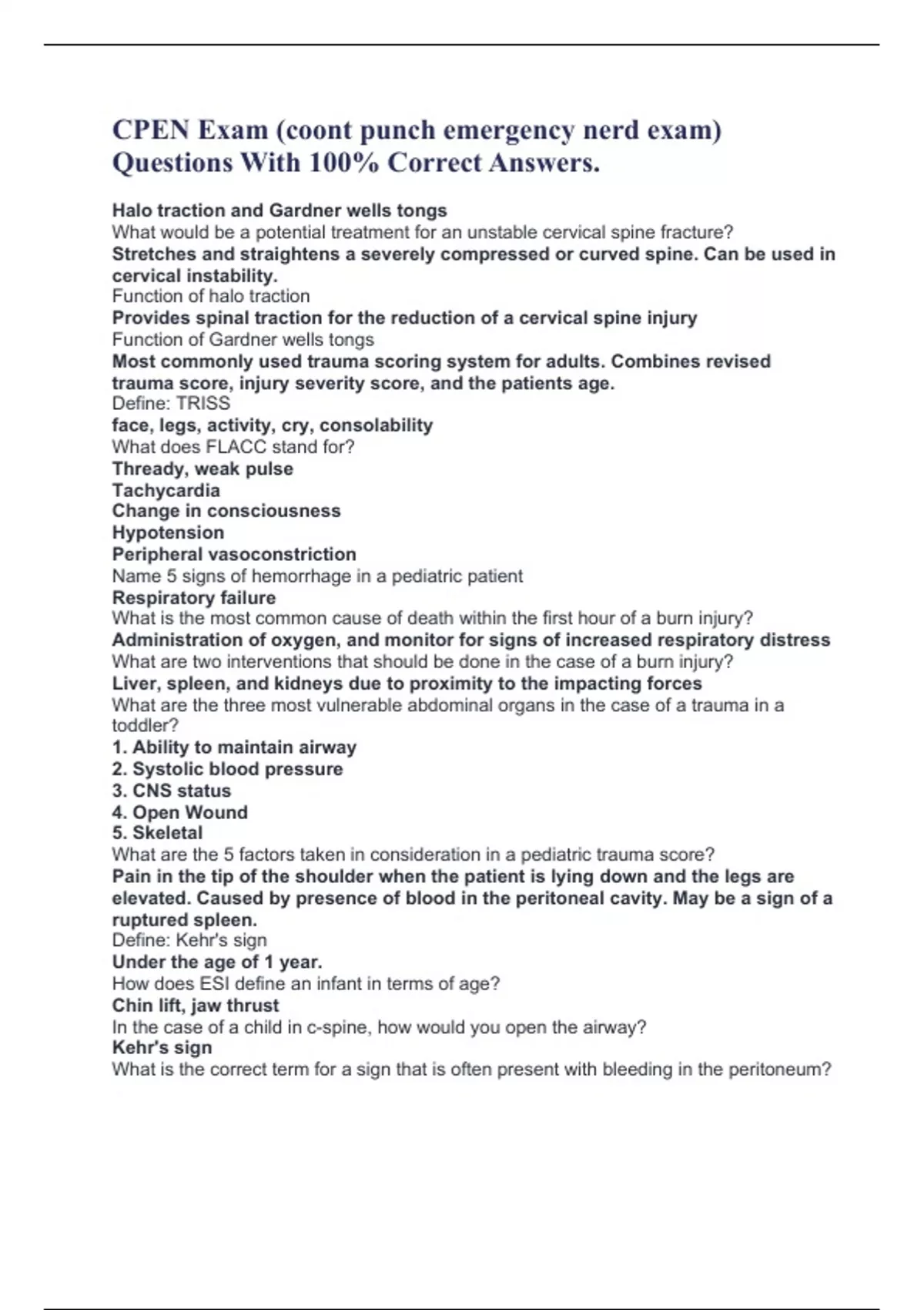 CPEN Exam (coont punch emergency nerd exam) Questions With 100% Correct ...