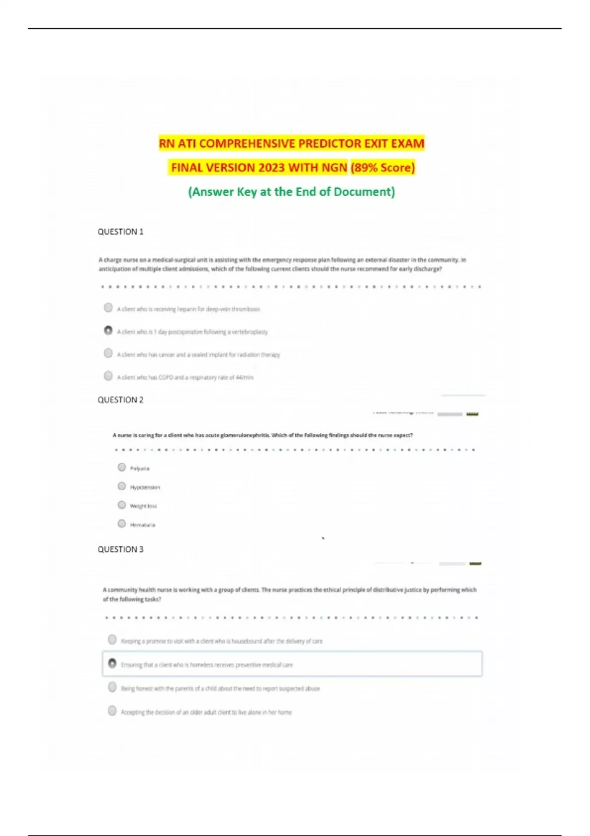 RN ATI COMPREHENSIVE PREDICTOR EXIT EXAM 2023 WITH NGN FINAL VERSION - RN ATI COMPREHENSIVE ...