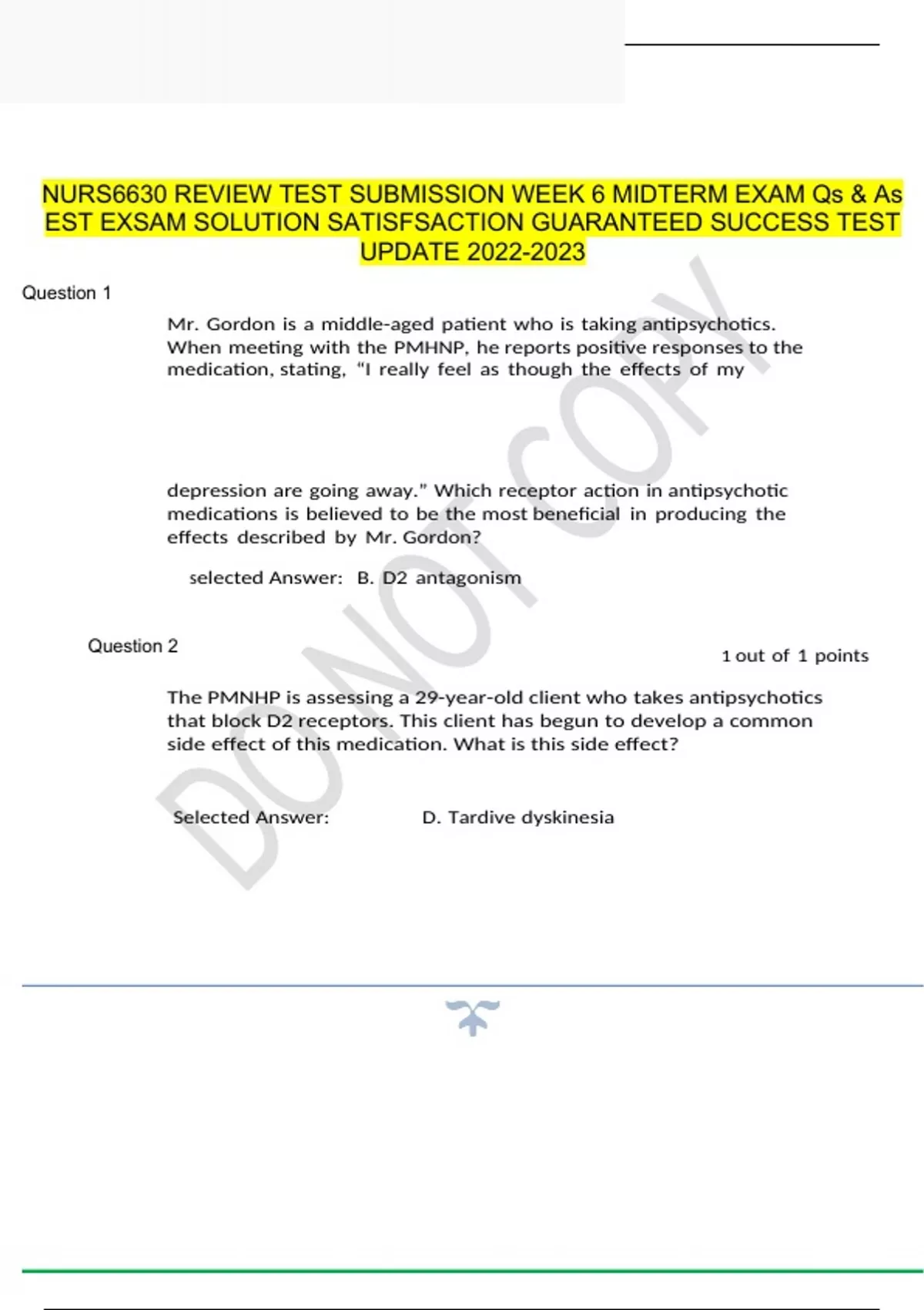 NURS6630 REVIEW TEST SUBMISSION WEEK 6 MIDTERM EXAM Qs & As EST EXSAM ...