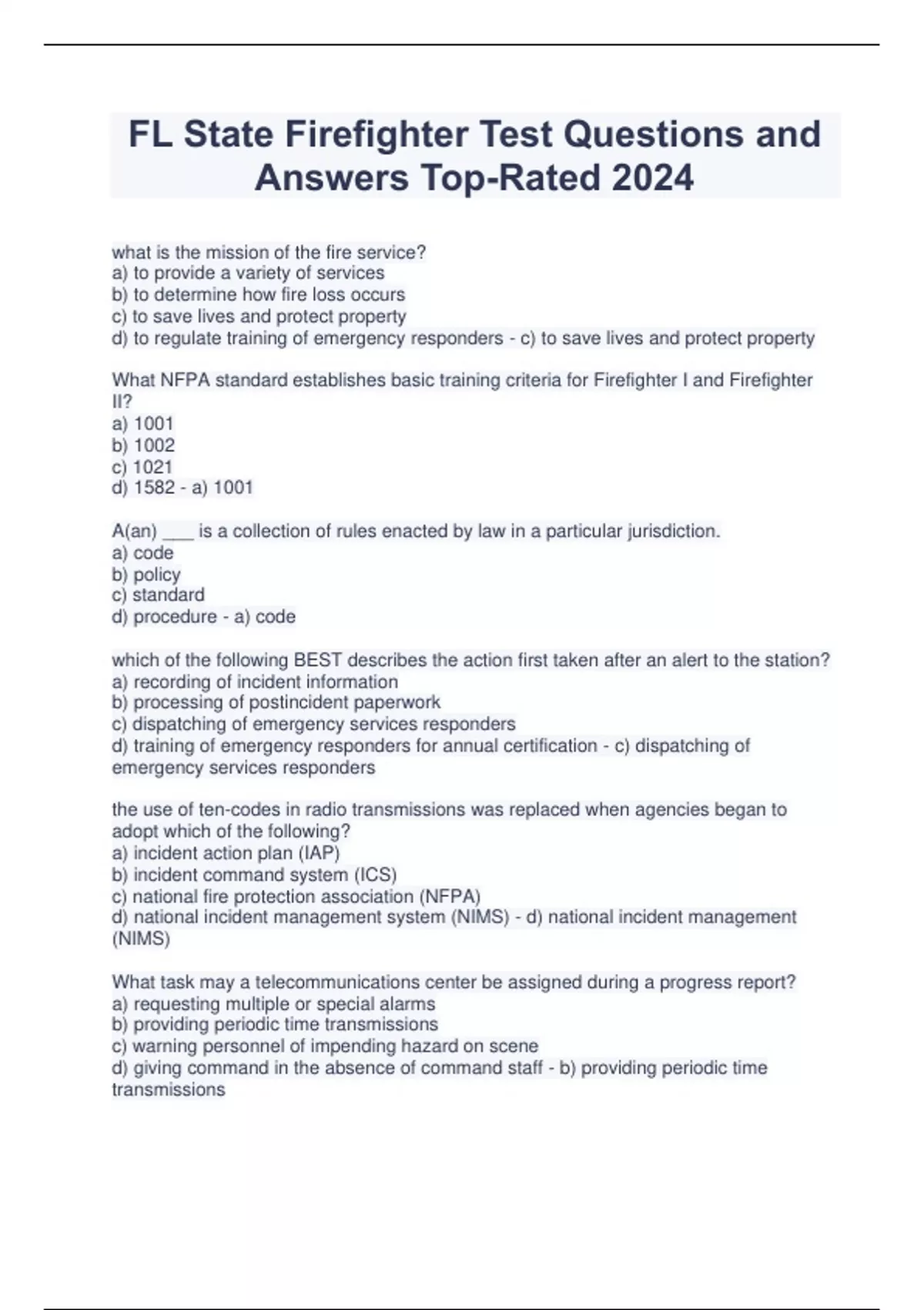 FL State Firefighter Test Questions and Answers Top-Rated 2024 - FL ...