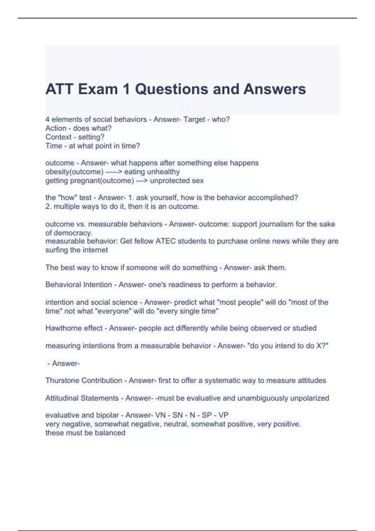 ATT Exam 1 Questions and Answers Graded A - ATT - Stuvia US