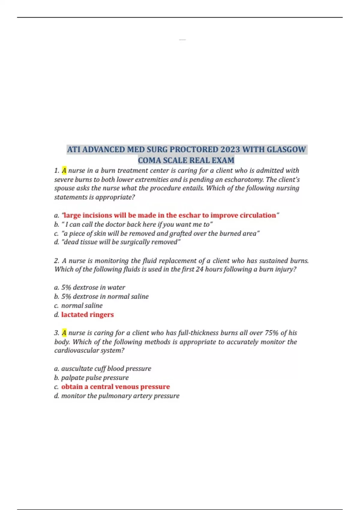 ATI ADVANCED MED SURG PROCTORED 2023 WITH GLASGOW COMA SCALE REAL EXAM ...