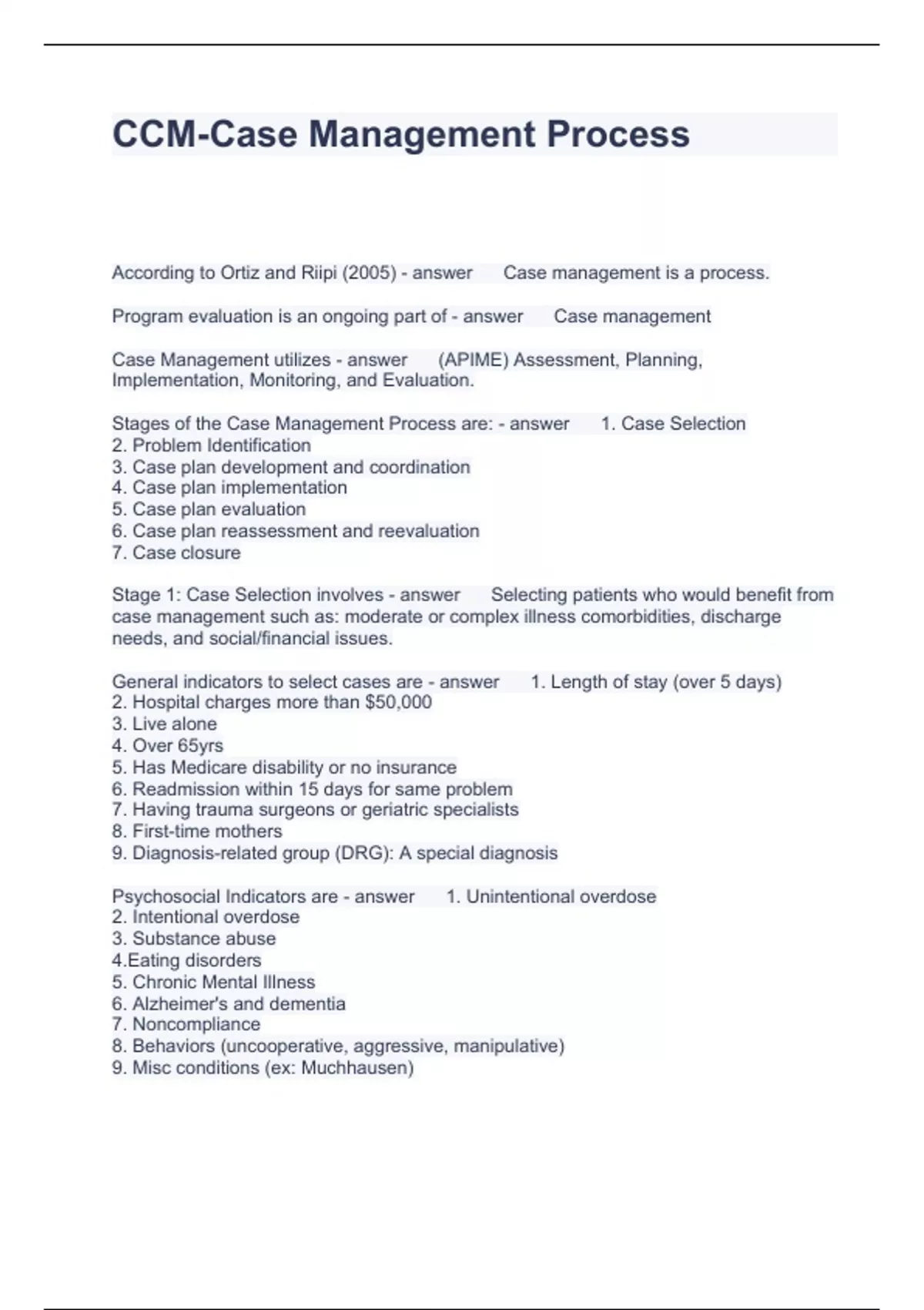 CCM-Case Management Process Questions and Answers Graded A+ - CCCM - Certified Commercial ...