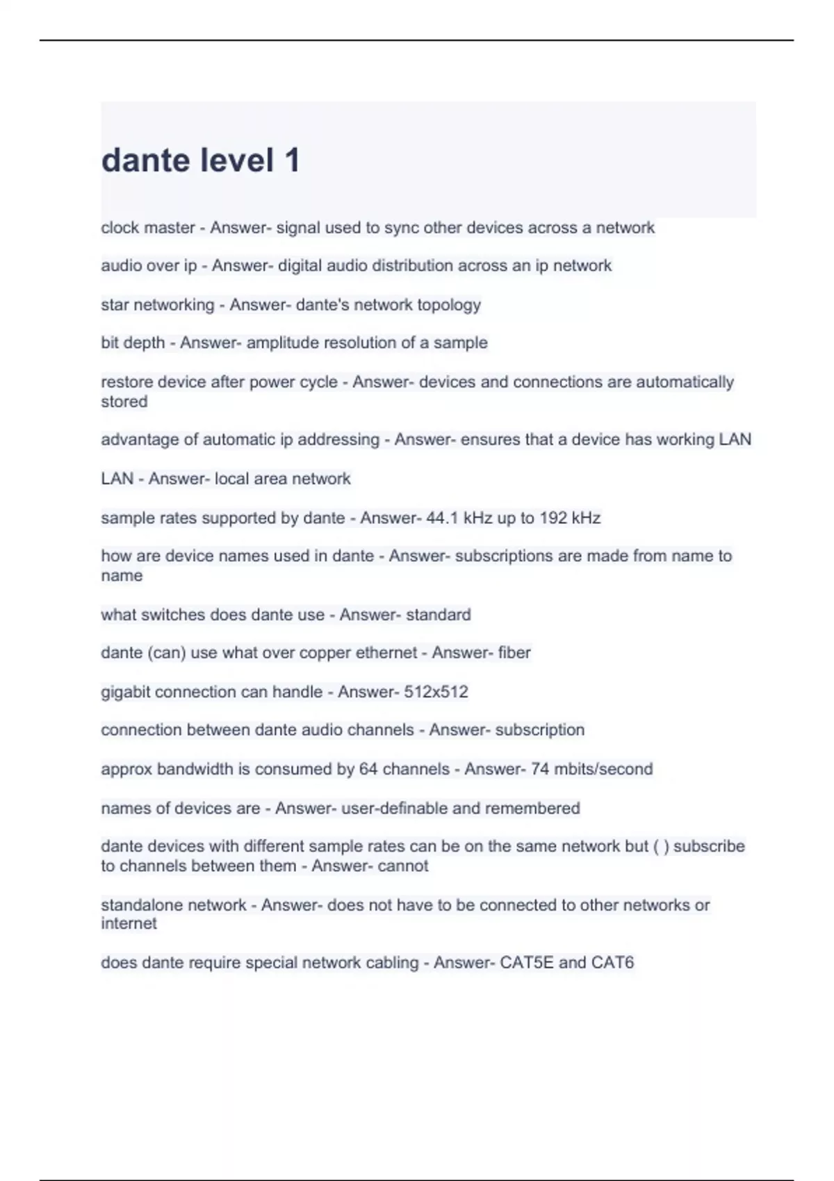 dante level 1 Exam Questions with 100% correct Answers - Dante - Stuvia US