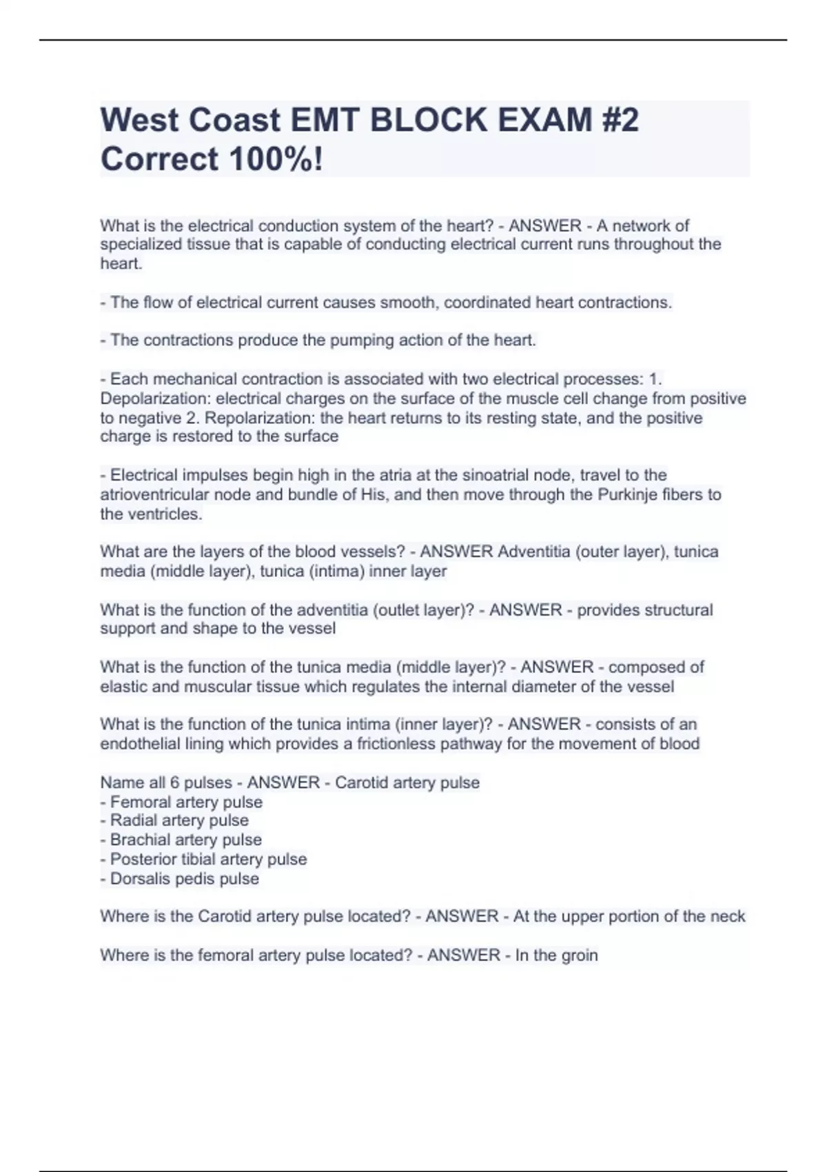 West Coast EMT BLOCK EXAM #2 Correct 100%! - West Coast EMT - Stuvia US