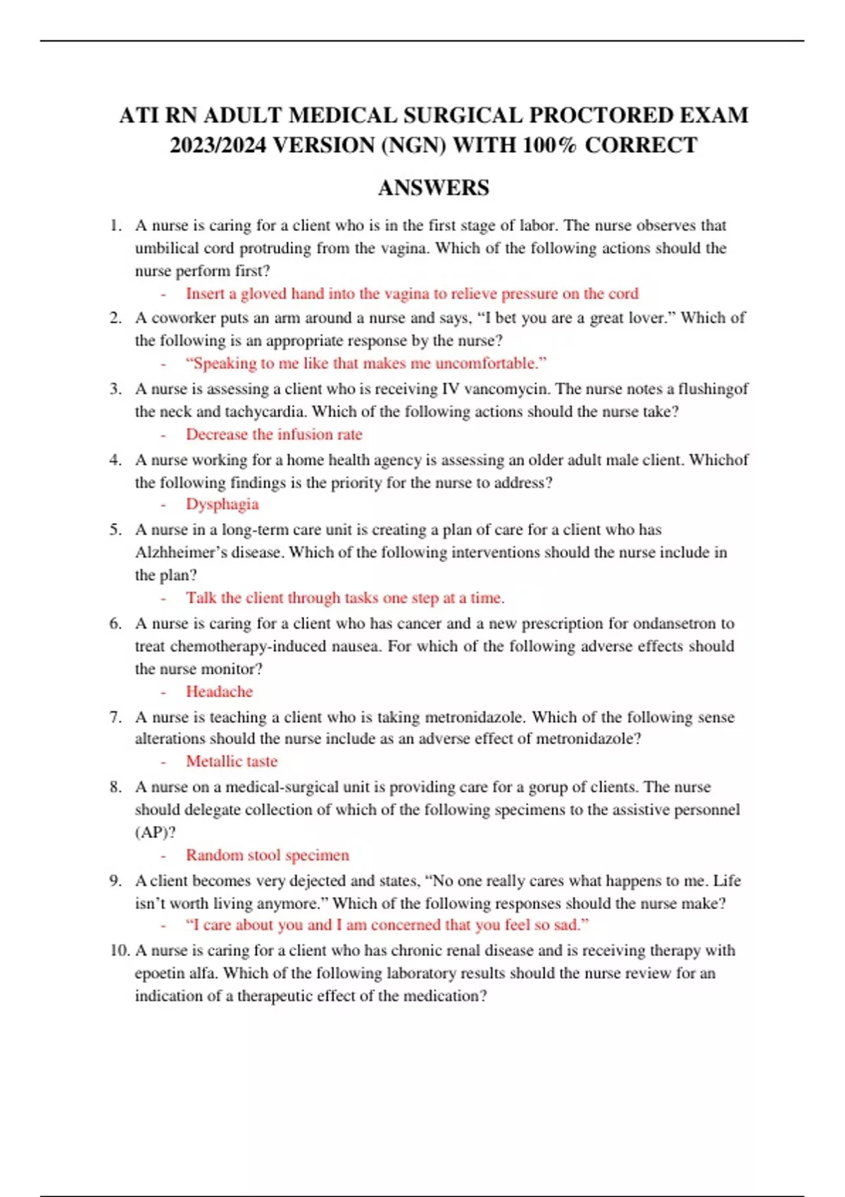 ATI RN ADULT MEDICAL SURGICAL PROCTORED EXAM 2023/2024 VERSION (NGN ...