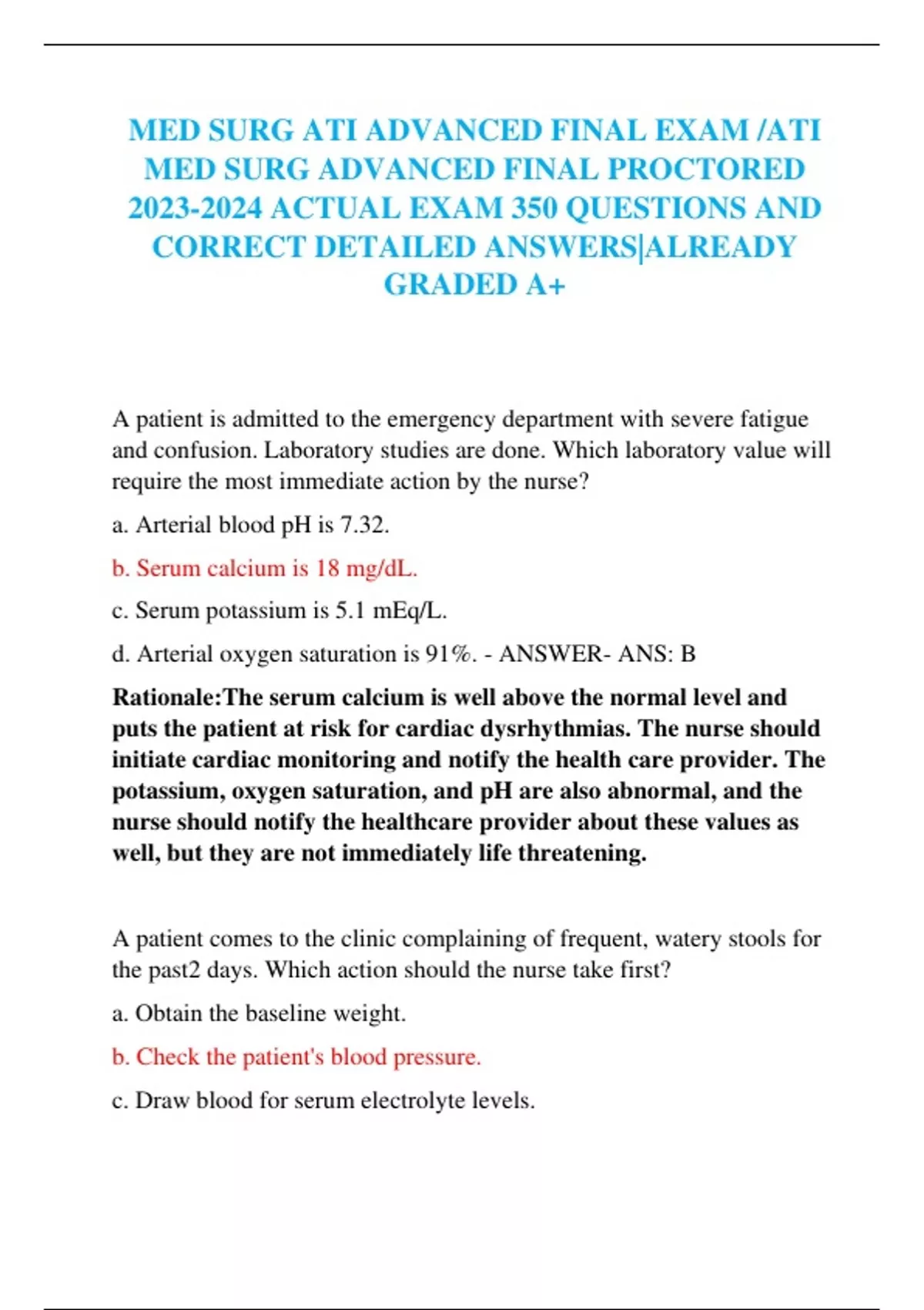 MED SURG ATI ADVANCED FINAL EXAM /ATI MED SURG ADVANCED FINAL PROCTORED ACTUAL EXAM 350 ...