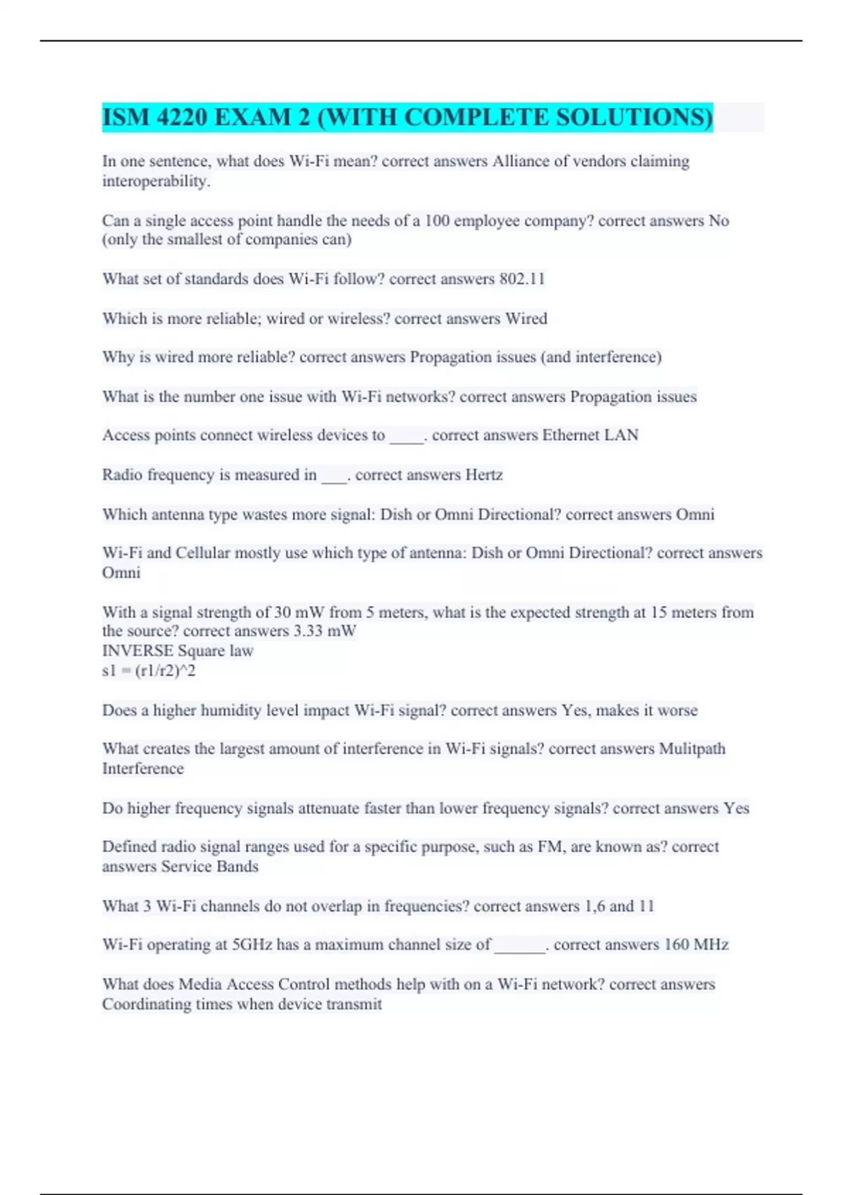 ISM 4220 EXAM 2 (WITH COMPLETE SOLUTIONS) - ISM 4220 - Stuvia US