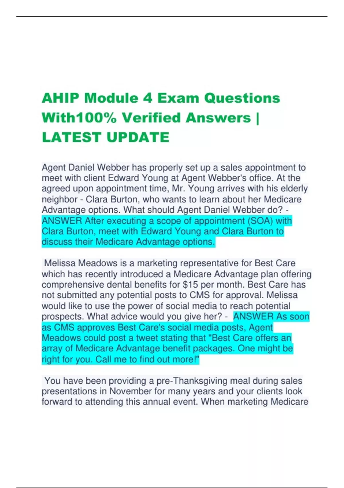 AHIP Module 4 Exam Questions With100% Verified Answers | LATEST UPDATE ...