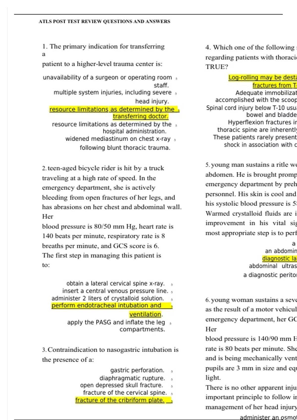 ATLS POST TEST REVIEW QUESTIONS AND ANSWERS ATLS Stuvia NL