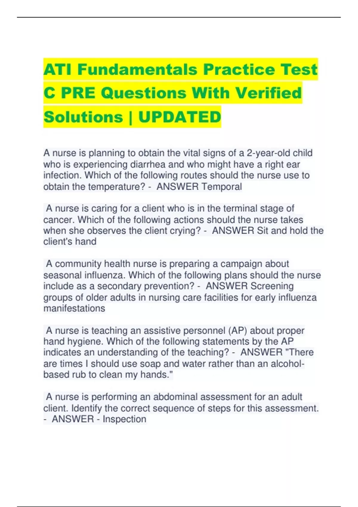 ATI Fundamentals Practice Test C PRE Questions With Verified Solutions ...