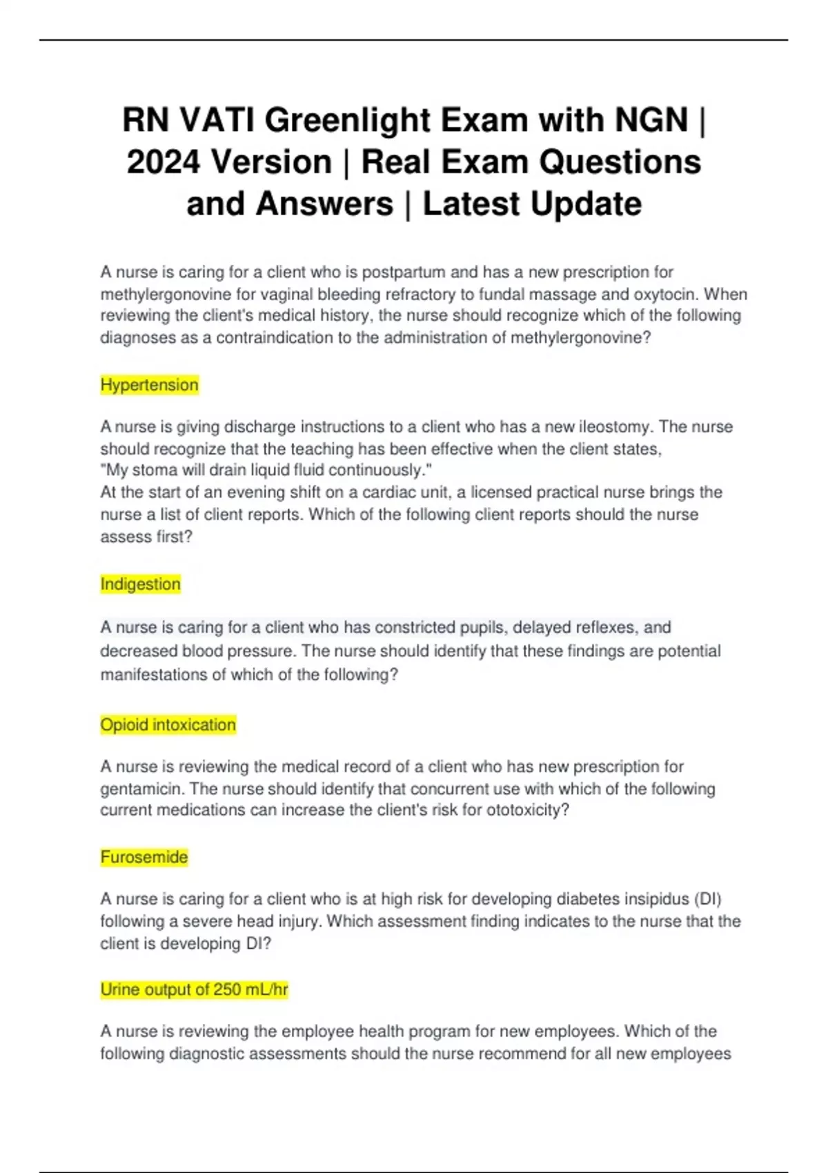 RN VATI Greenlight Exam with NGN | 2024 Version | Real Exam Questions ...