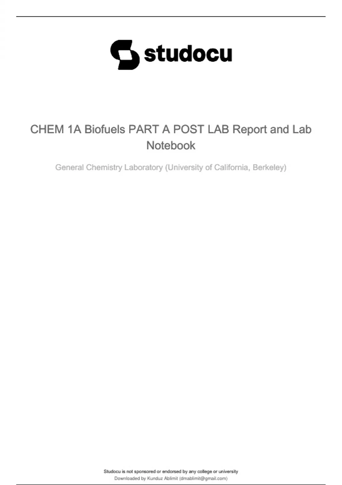 CHEM1AL Biofuels Lab - (CHEM1A) - Stuvia US