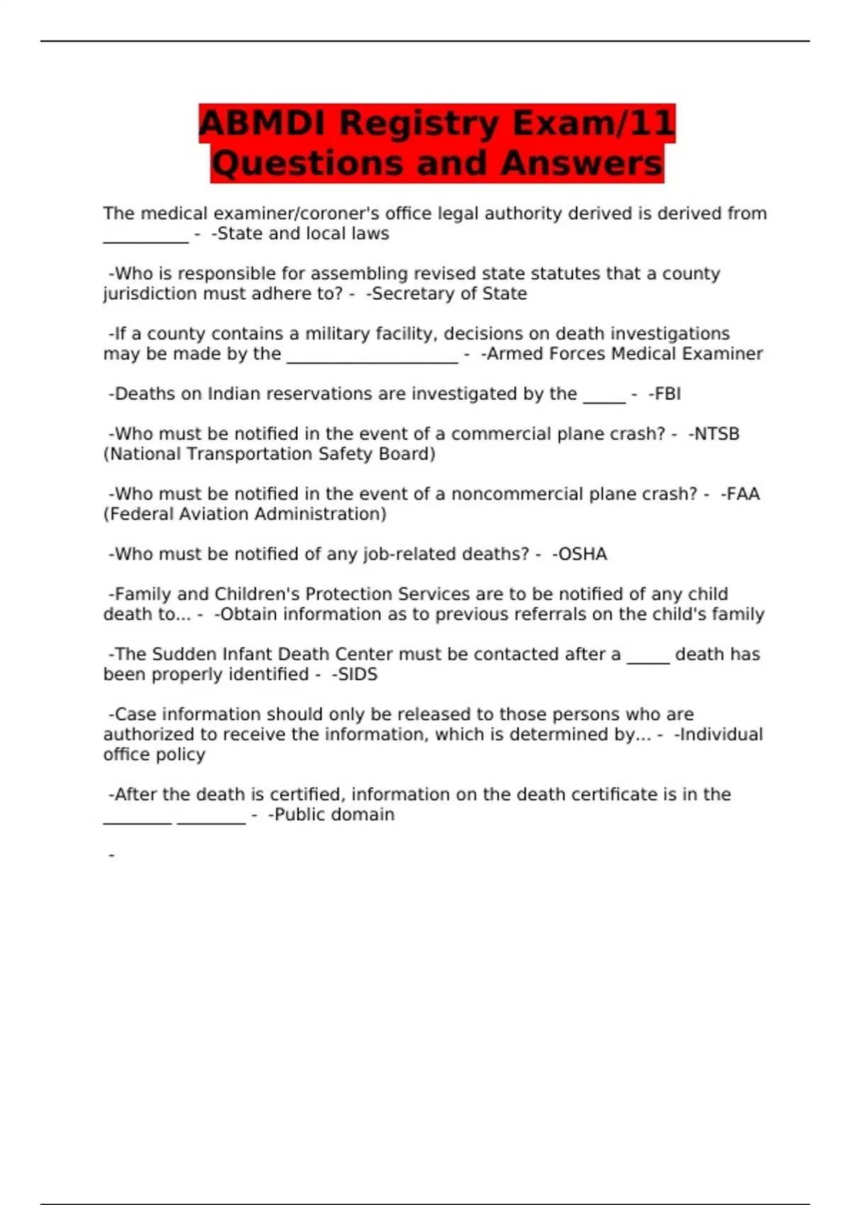 ABMDI Registry Exam/11 Questions and Answers - ABMDI Registry - Stuvia US