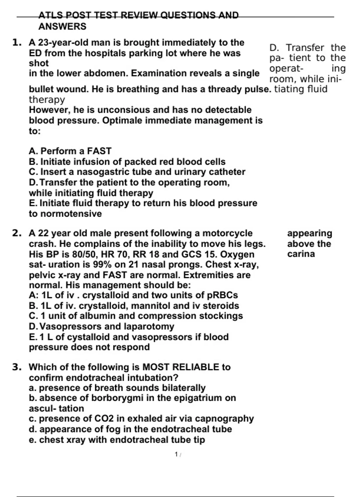 ATLS POST TEST REVIEW QUESTIONS AND ANSWERS ATLS Stuvia US
