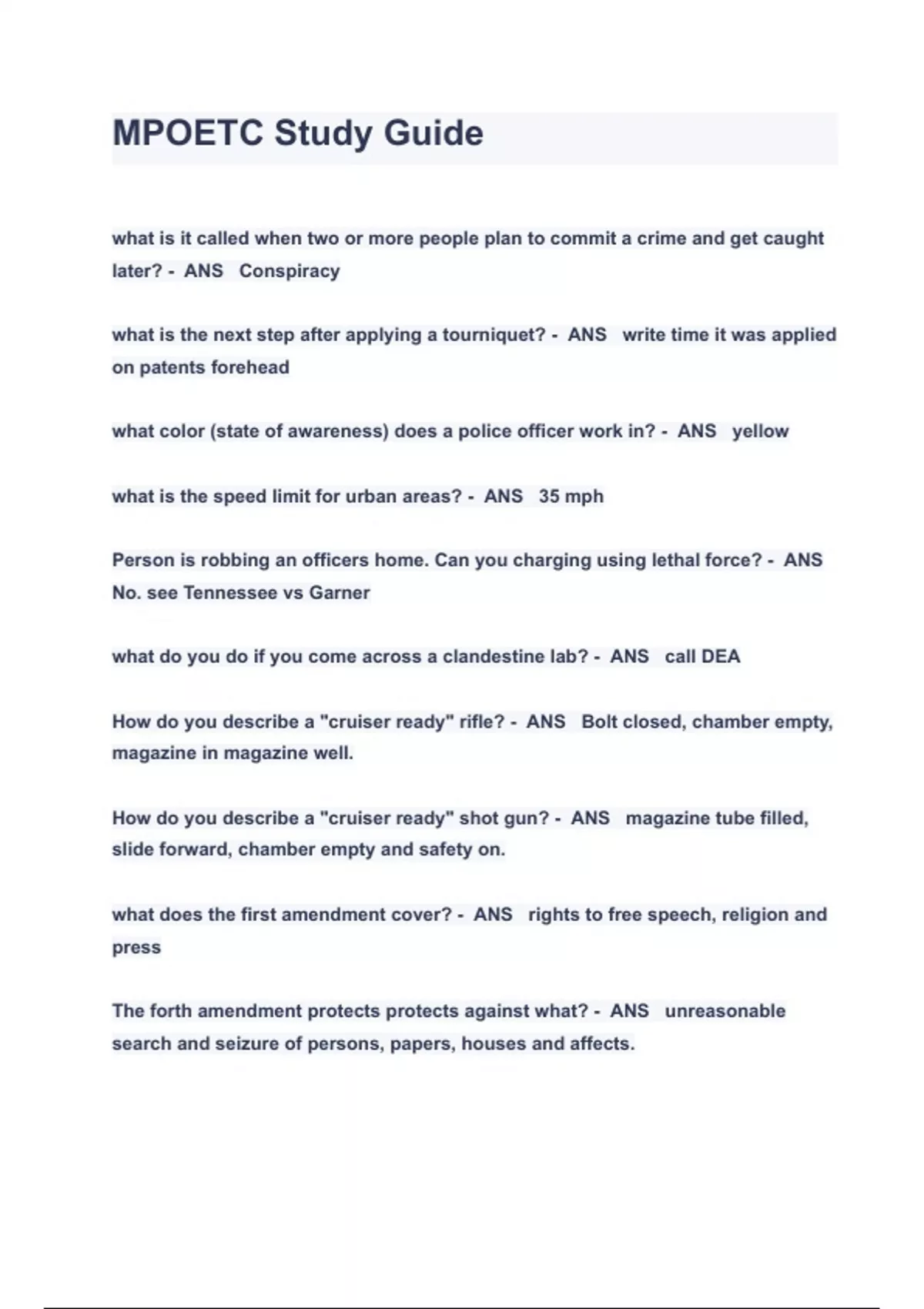 MPOETC Study Guide QUESTIONS & ANSWERS 2023 ( A+ GRADED 100% VERIFIED ...