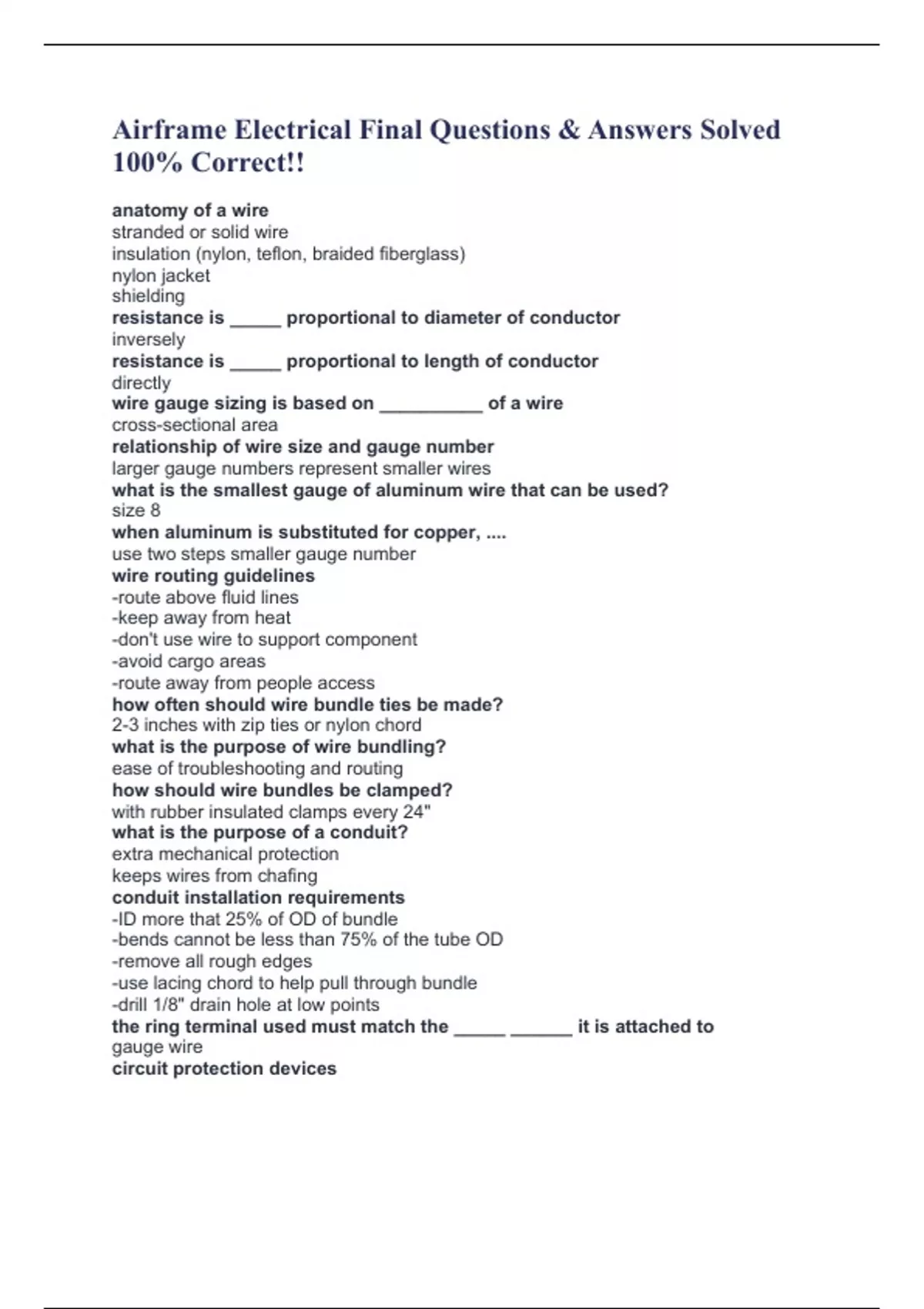 Airframe Electrical Final Questions & Answers Solved 100% Correct ...