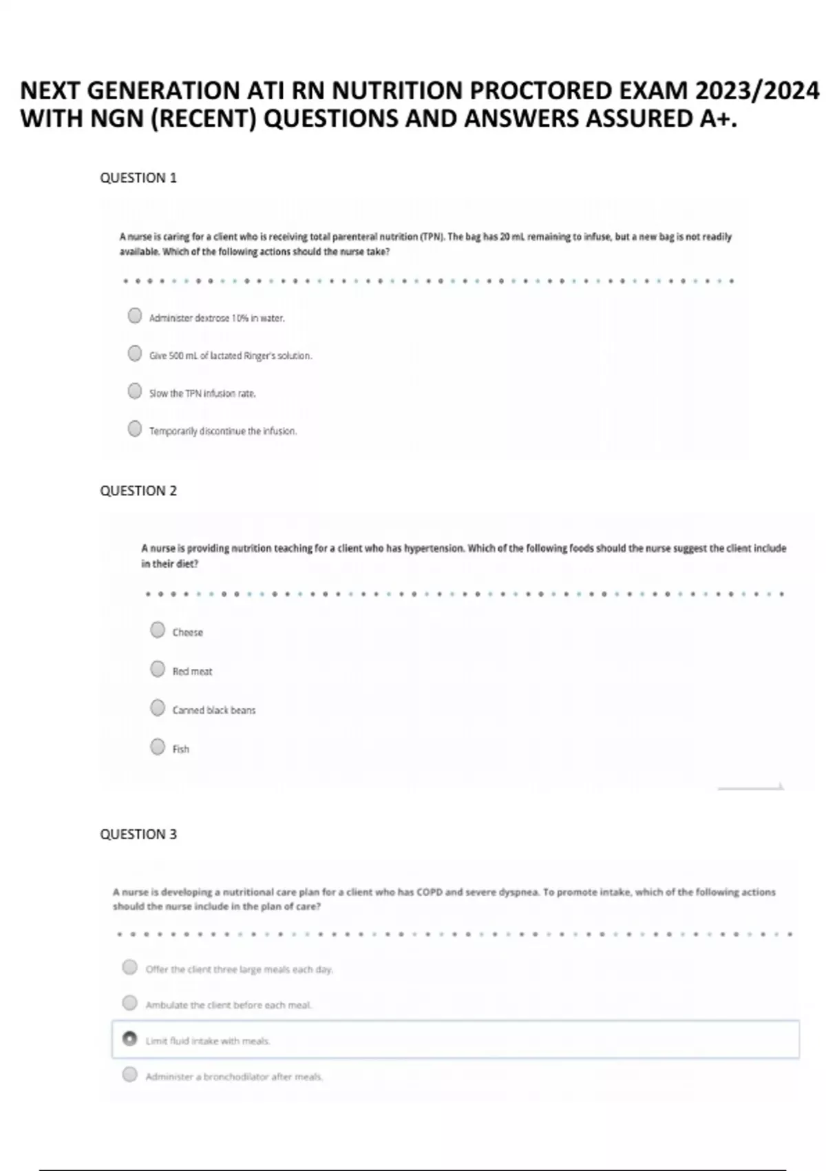 NEXT GENERATION ATI RN NUTRITION PROCTORED EXAM 2023/2024 WITH NGN ...
