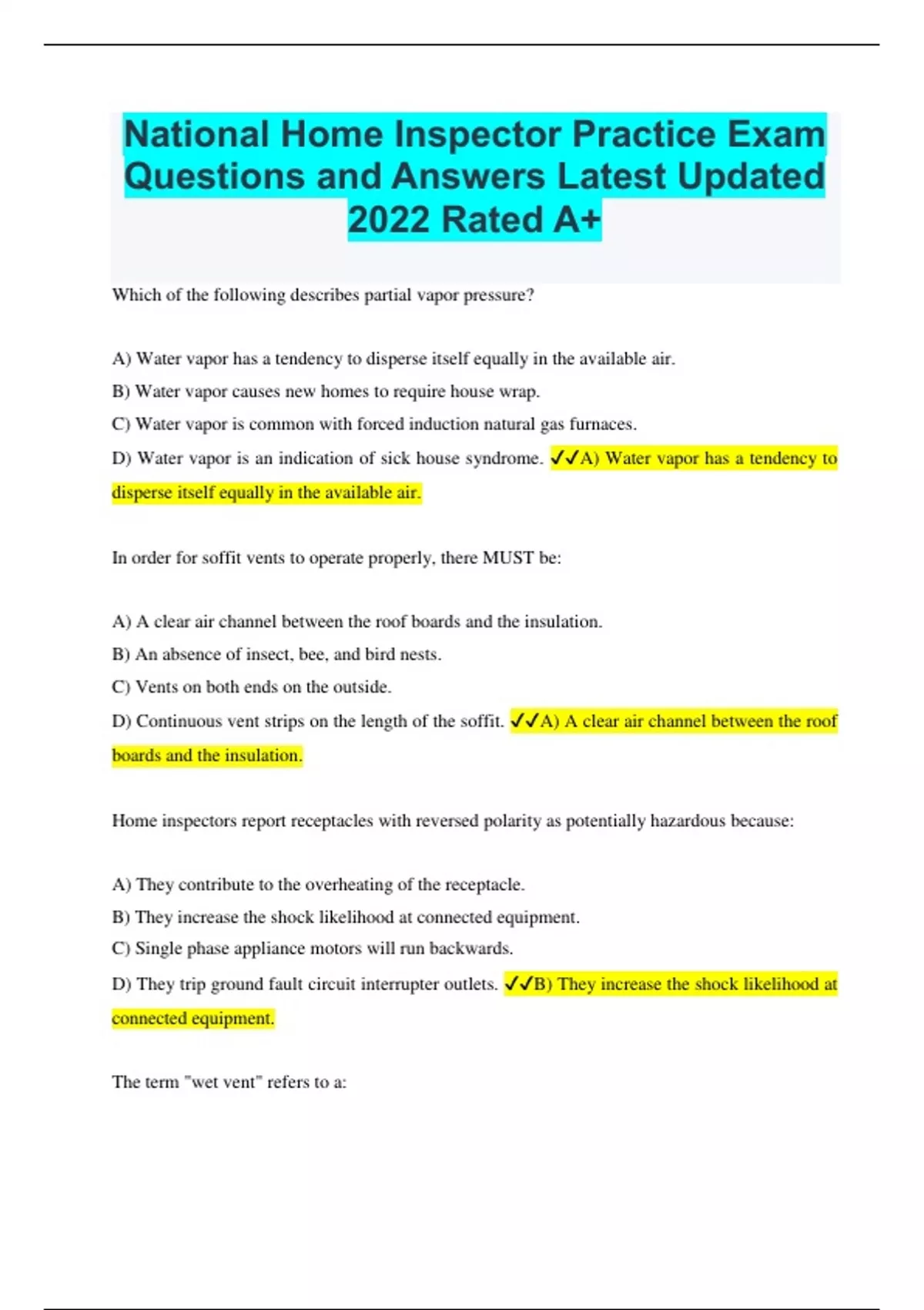 National Home Inspector BUNDLED EXAMS WITH COMPLETE SOLUTION - Stuvia US