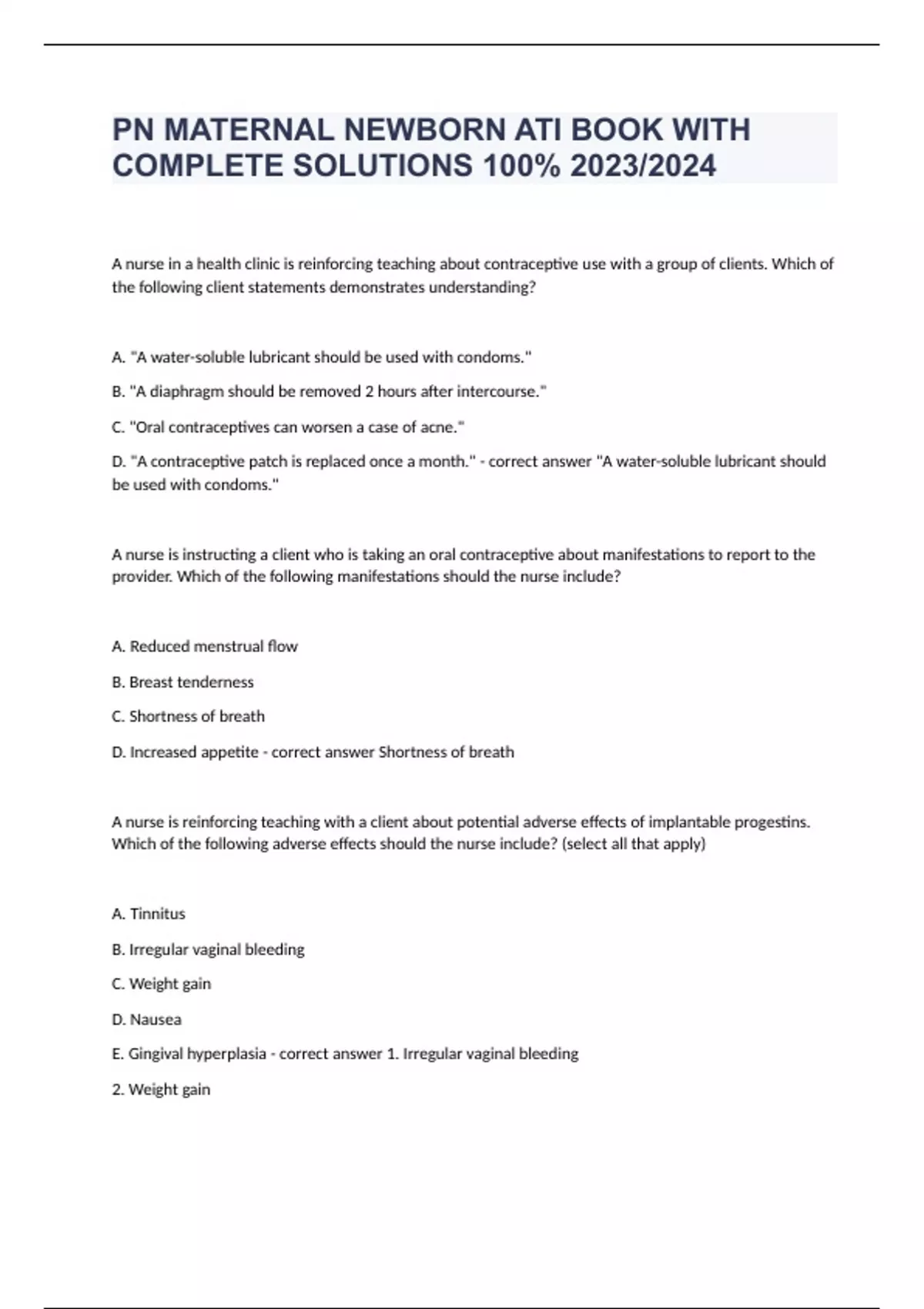 PN MATERNAL NEWBORN ATI BOOK WITH COMPLETE SOLUTIONS 100% 2023/2024 ...