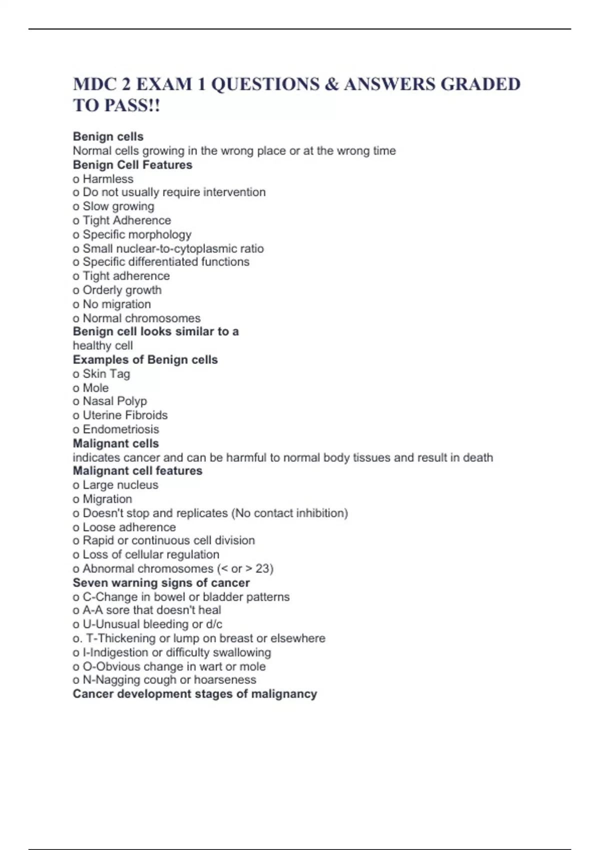 MDC 2 EXAM 1 QUESTIONS & ANSWERS GRADED TO PASS!! - Stuvia US