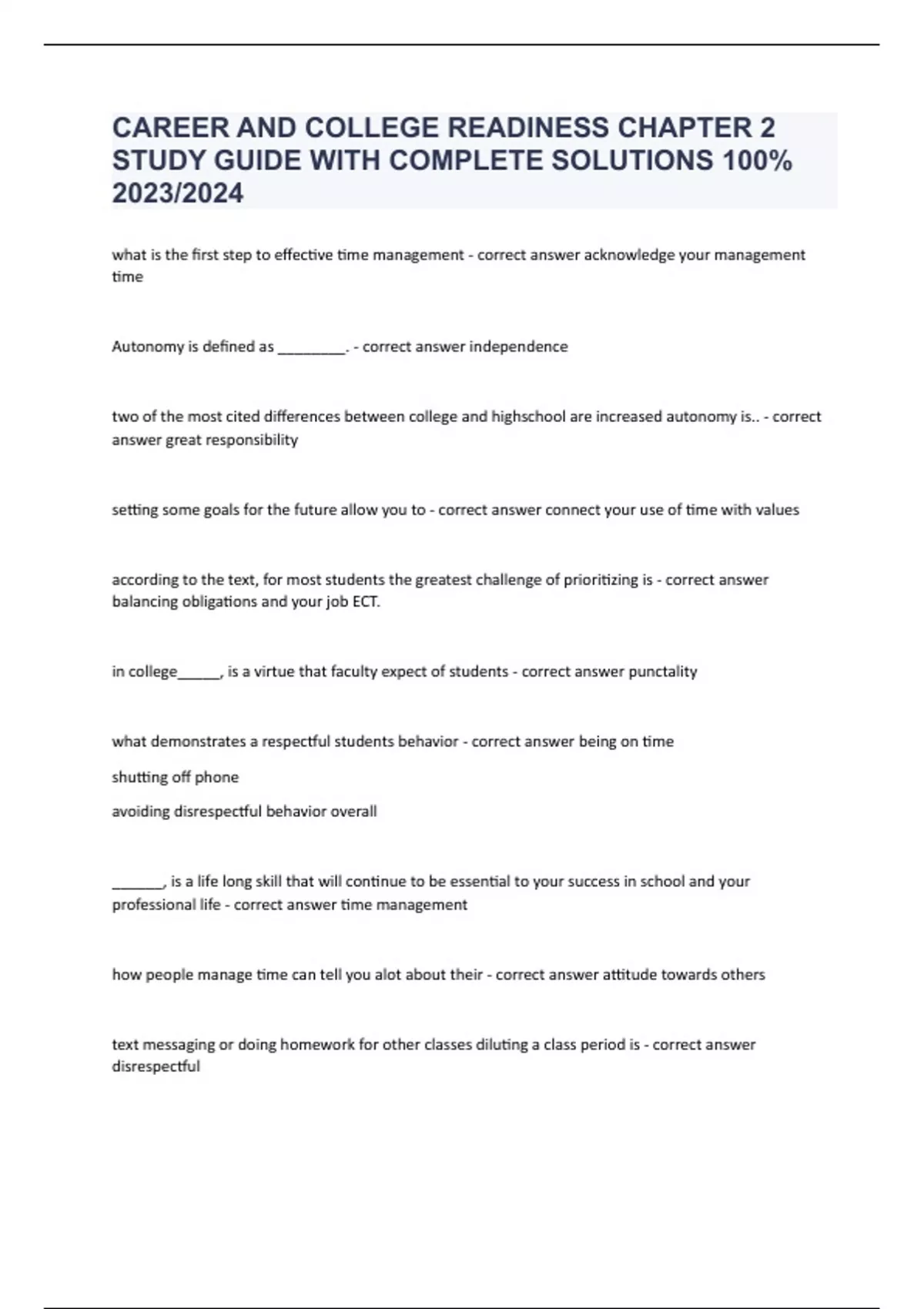 CAREER AND COLLEGE READINESS CHAPTER 2 STUDY GUIDE WITH COMPLETE ...