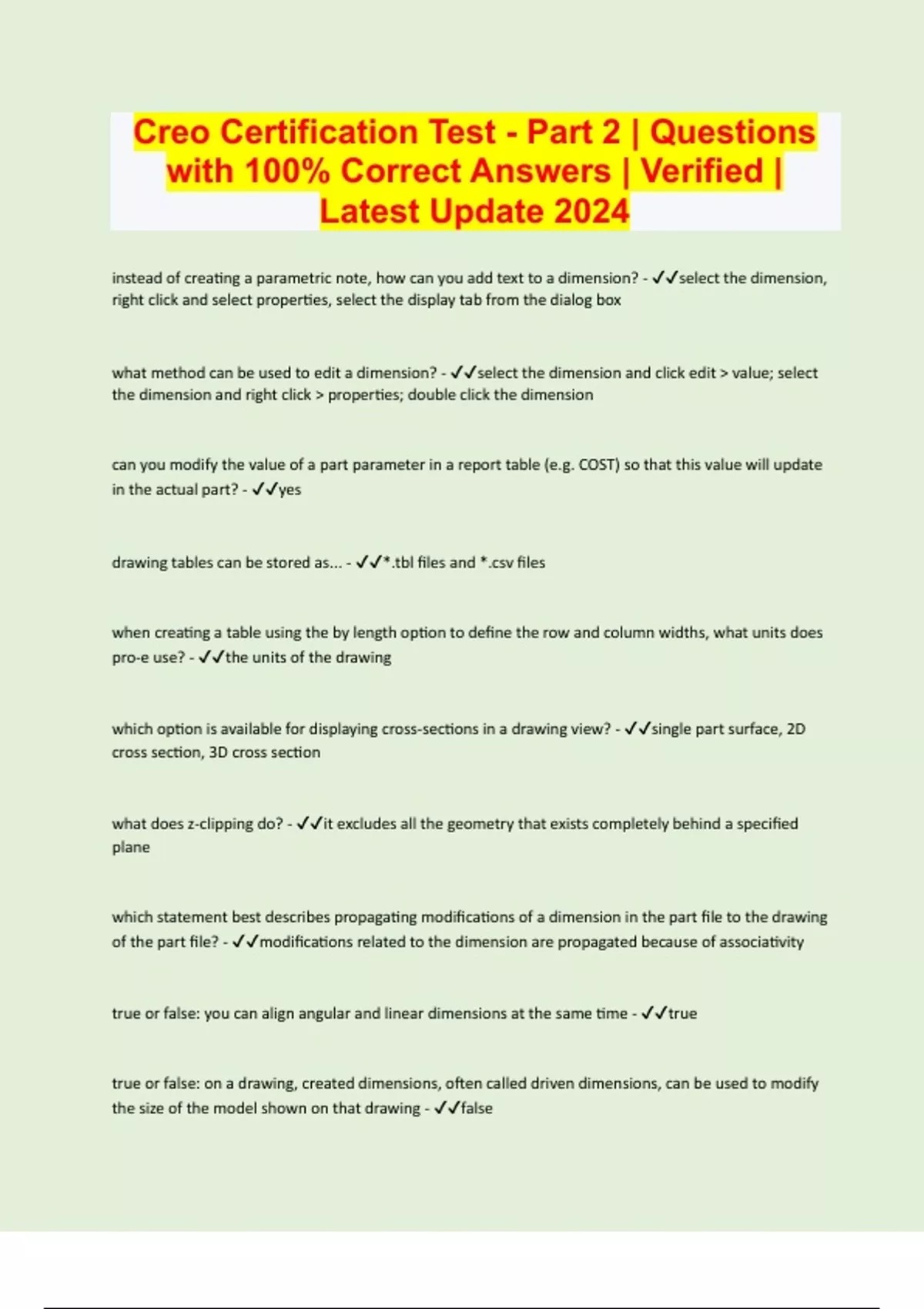 Creo Certification Test - Part 2 | Questions with 100% Correct Answers ...