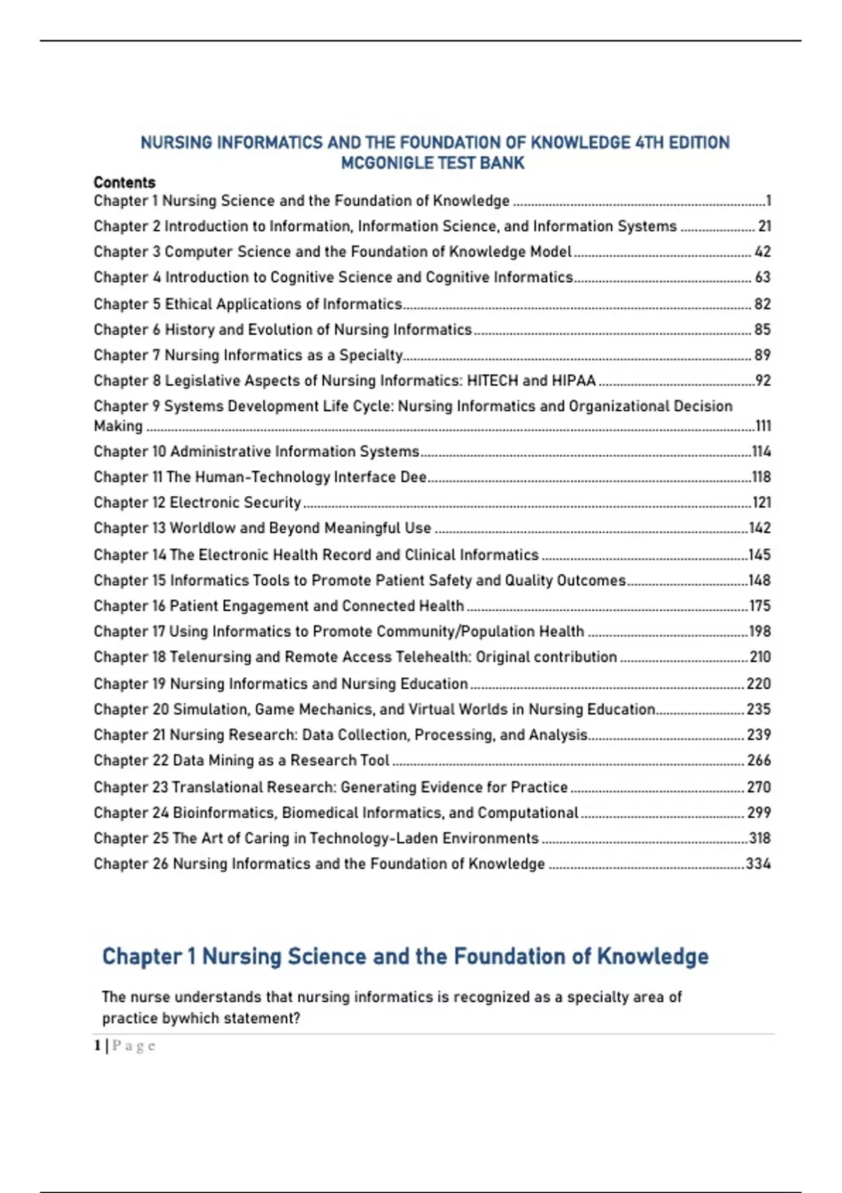 TEST BANK NURSING INFORMATICS AND THE FOUNDATION OF KNOWLEDGE 4TH ...